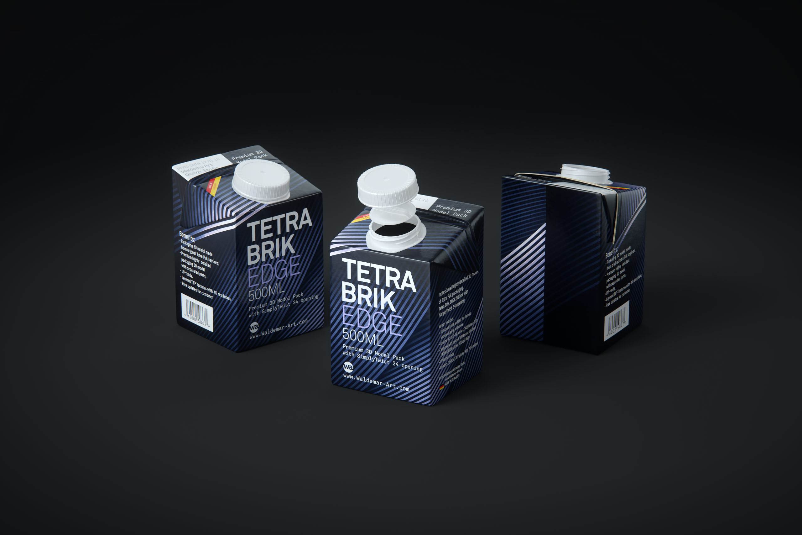 Tetra Pack Brick EDGE 500ml Premium Packaging 3D Model Pak With