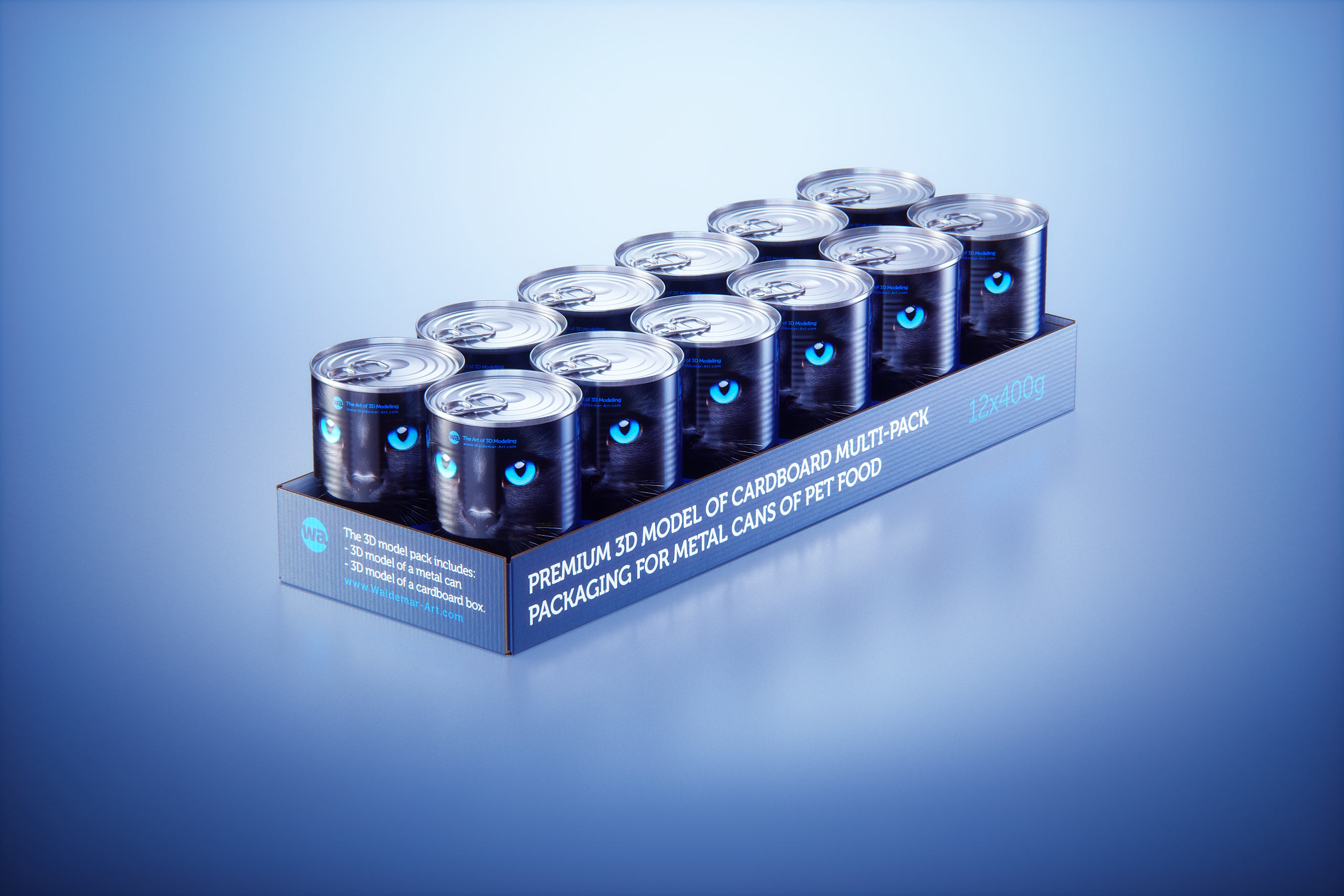 Premium 3D model of cardboard multi-pack packaging for 12x400g metal ...