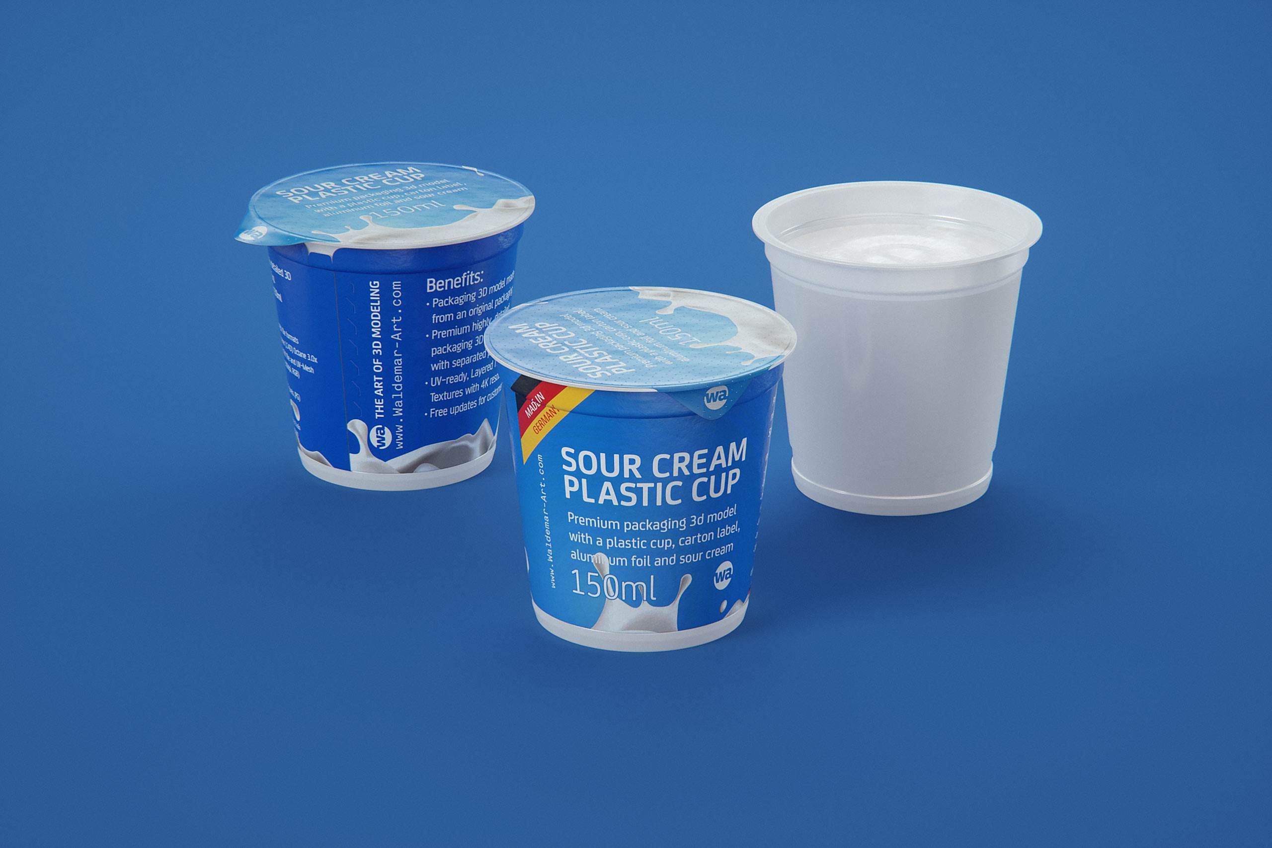 Sour cream plastic cup packaging 3D model 150ml / WA Design Studio