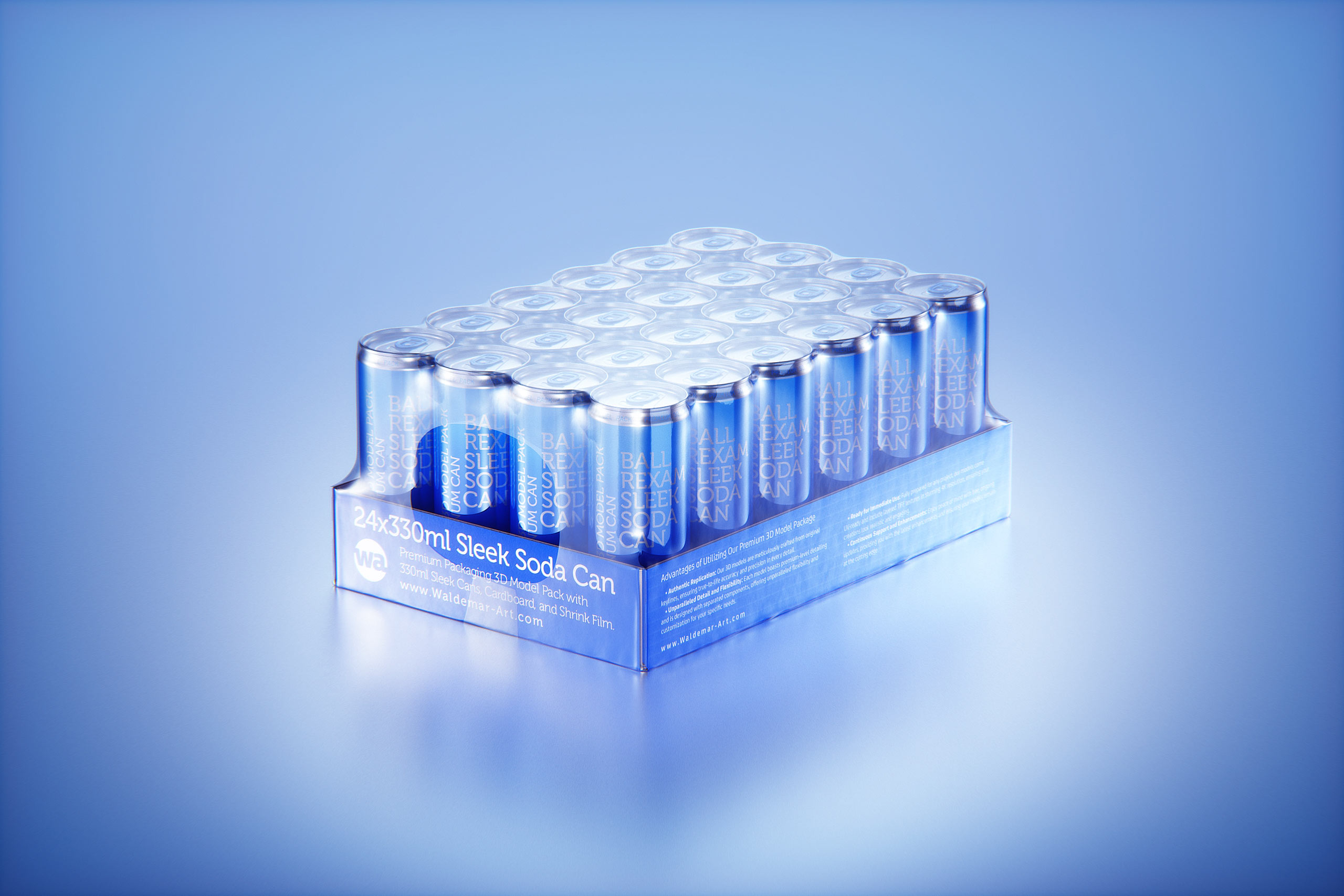 Multipack of 24x330ml Sleek Soda Cans packed in cardboard and wrapped ...