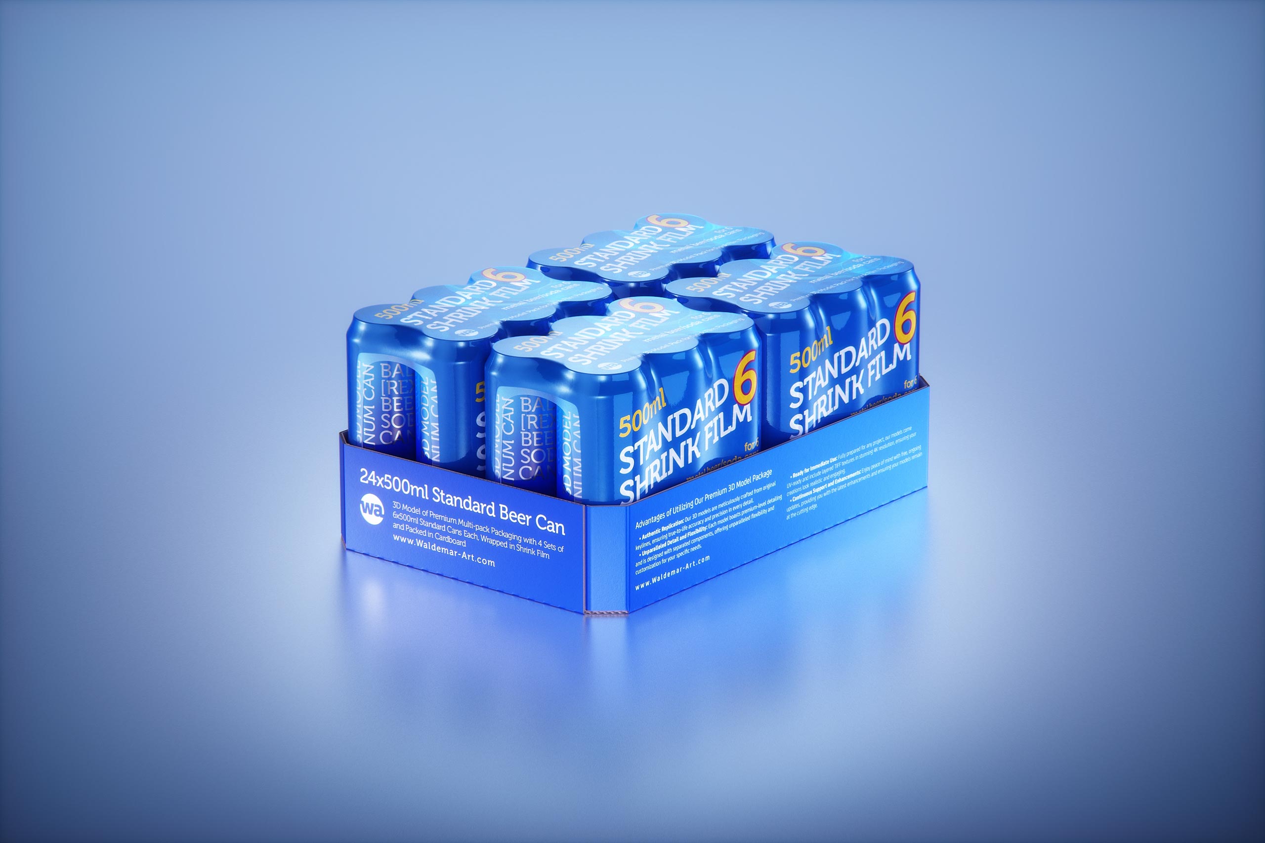 Premium Multi-pack Packaging 3D model with 4 Sets of 6x500ml Standard ...