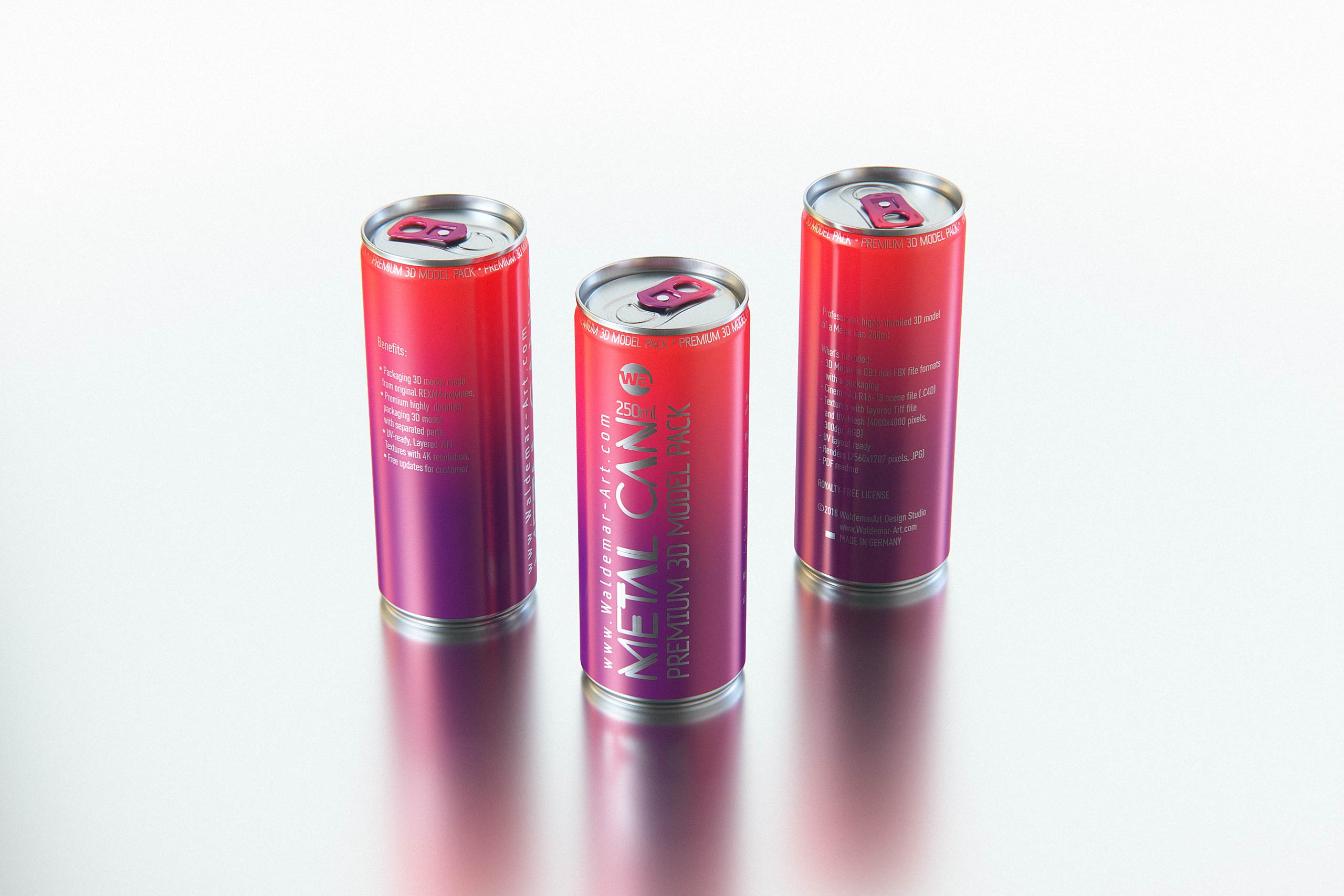 250ml Ball (Rexam) Slim Soda Can packaging 3D model / WA Design Studio