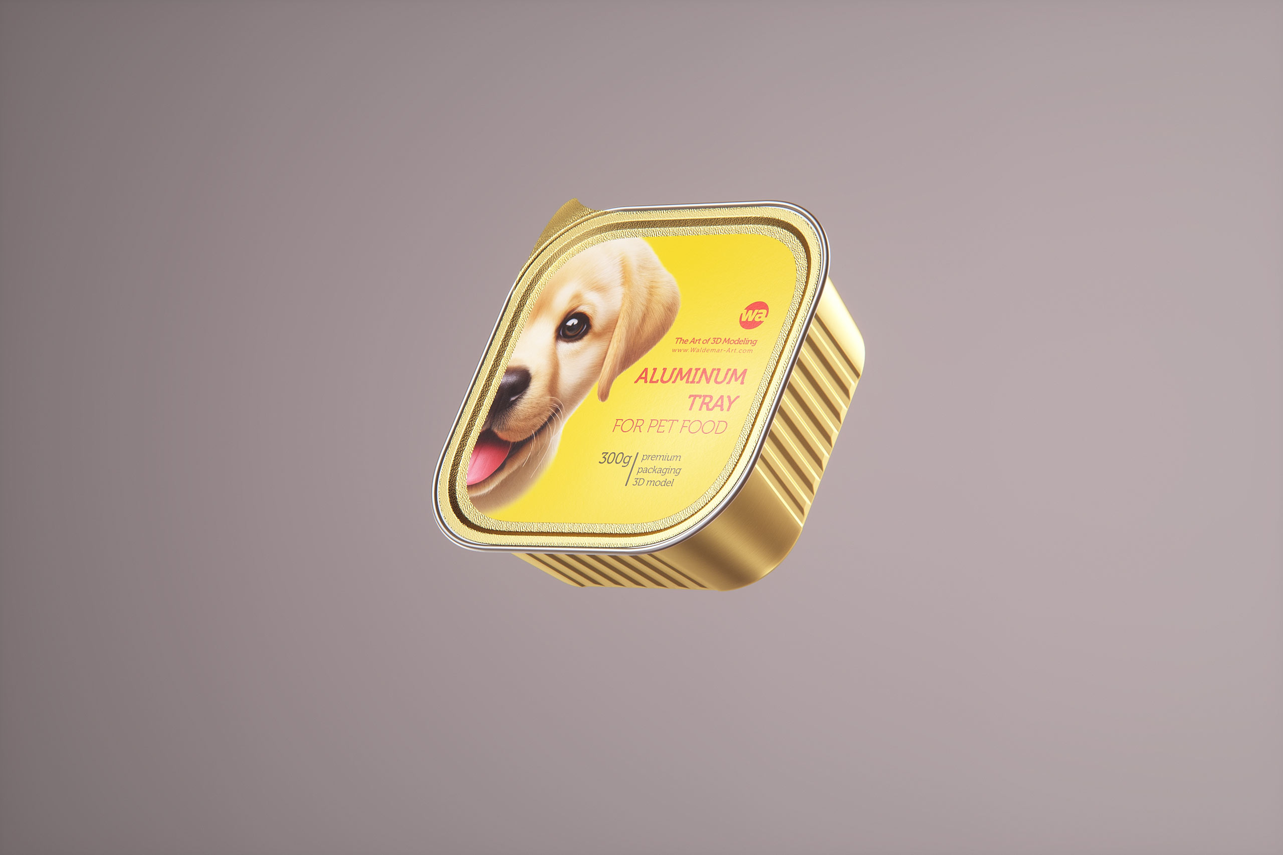 Premium packaging 3D model of a 300g aluminum tray of pet food / WA ...