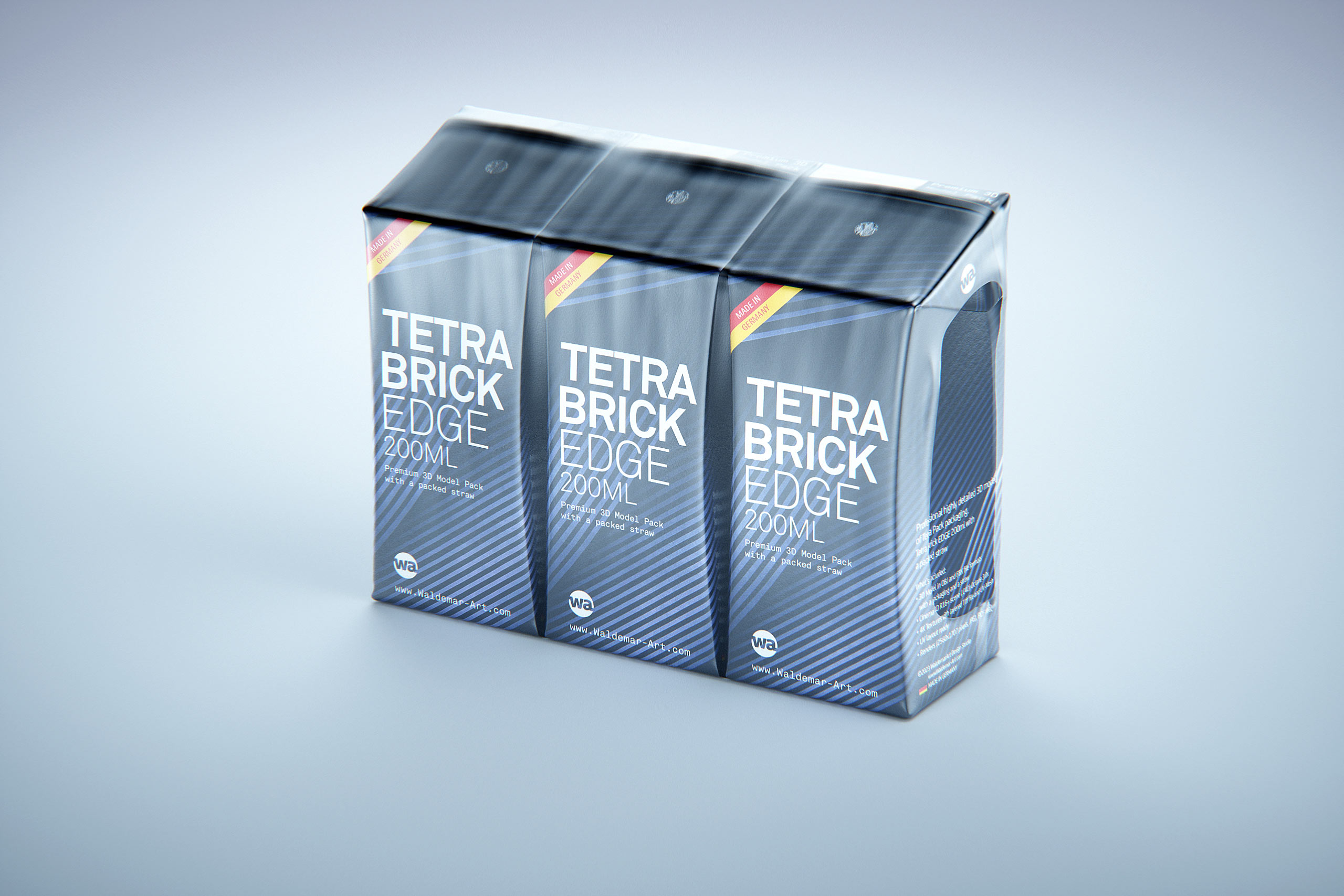 Premium 3D Model of 3x200ml Tetra Brik Edge Cartons in Shrink Film Wrap ...