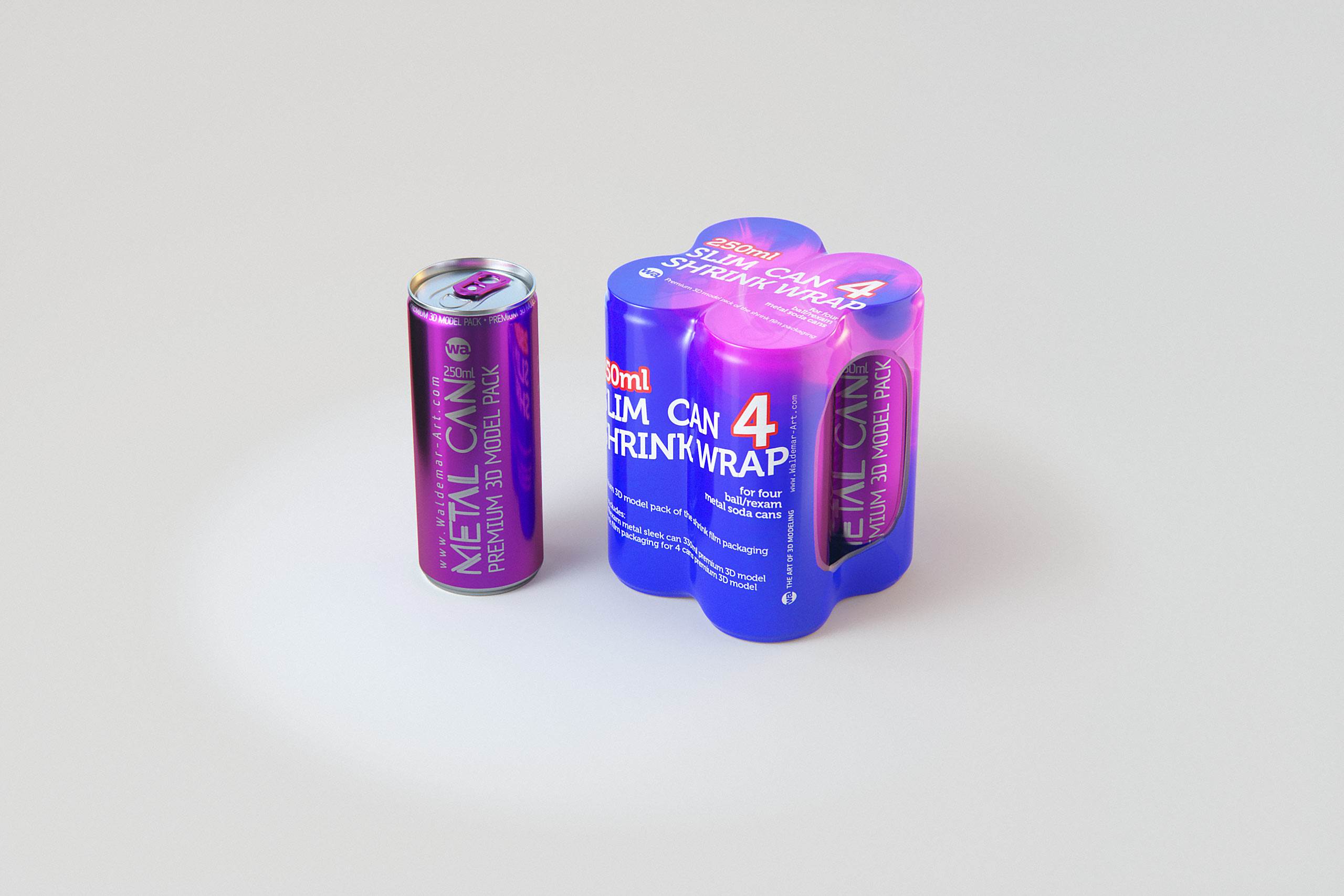 4 Shrink Wrap packaging for 250ml Slim Soda Can premium packaging 3D ...