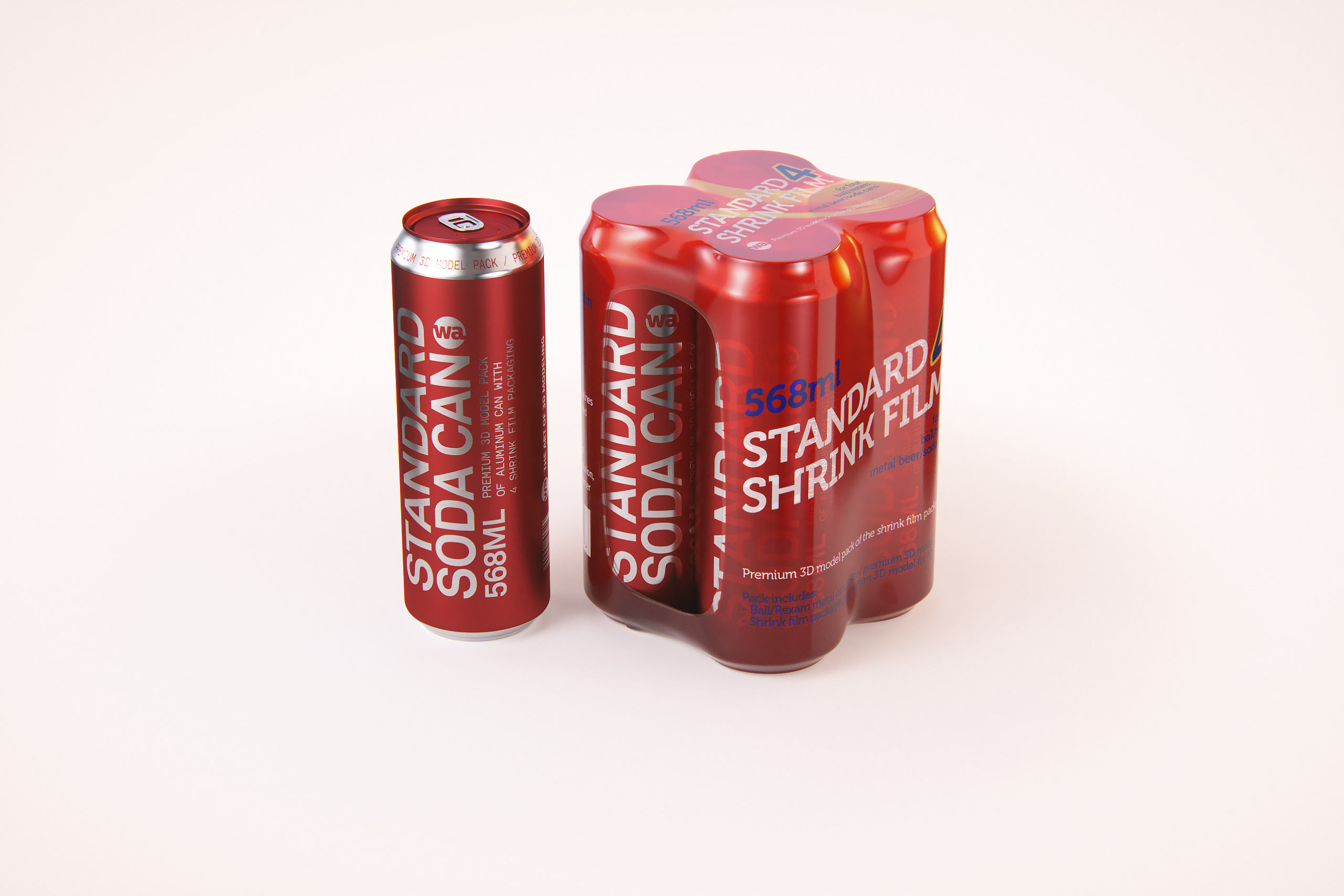 Premium packaging 3D Model of 4x568ml Standard Beer/Soda Cans in Shrink ...