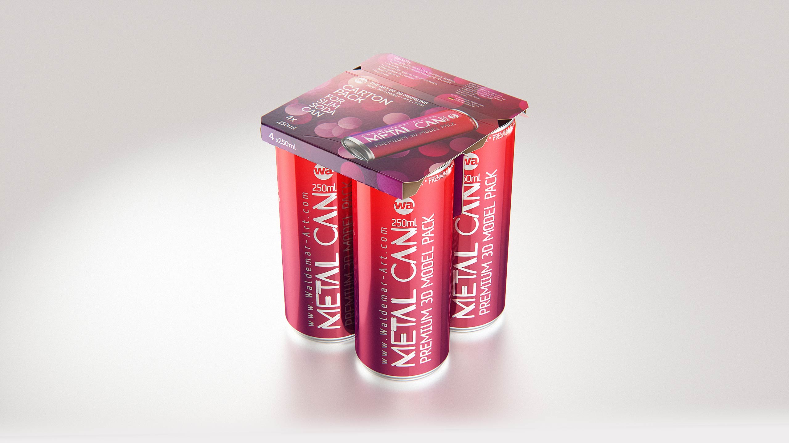 4x250ml Slim Soda Can Carton Pack 3D model / WA Design Studio