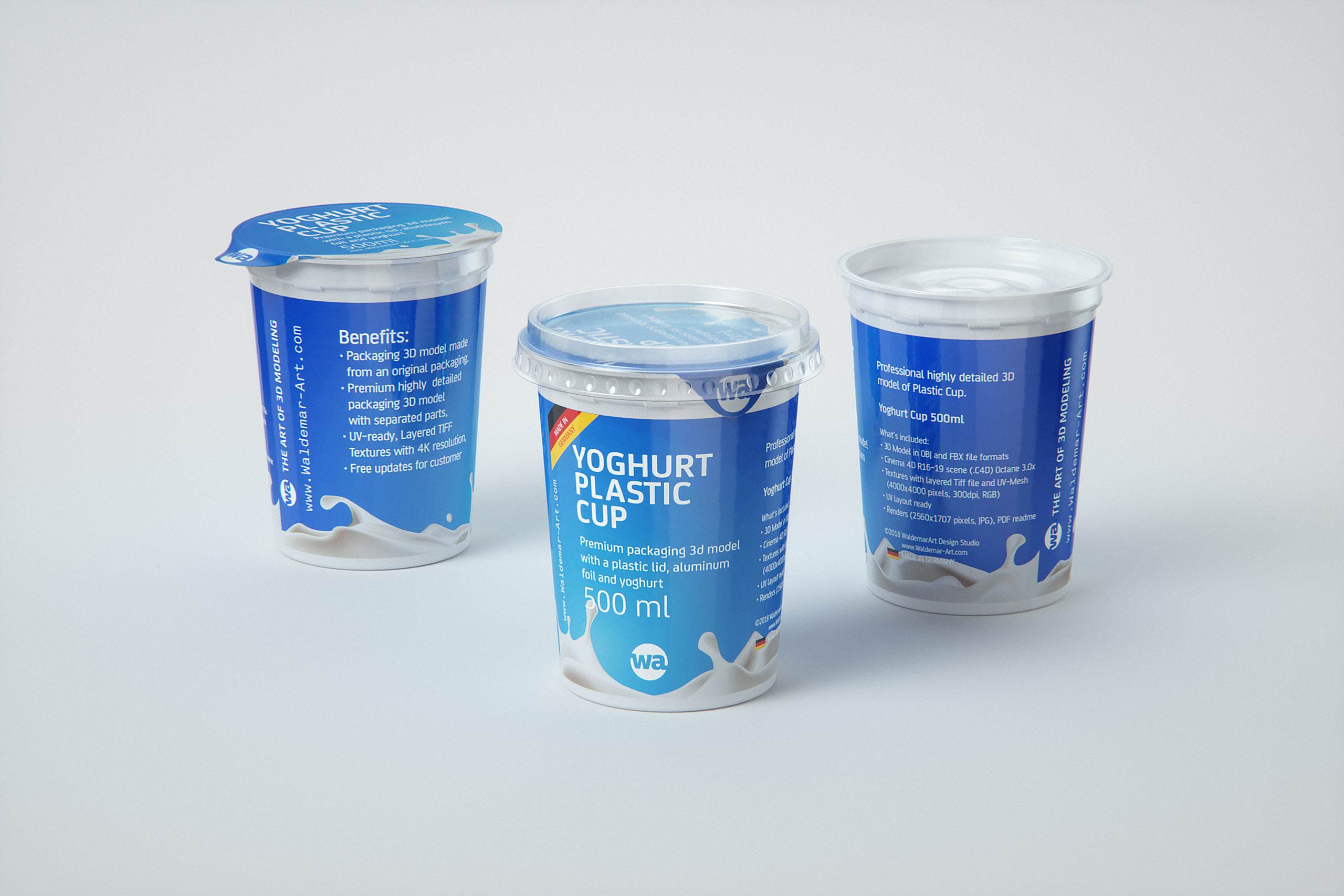 Yoghurt Plastic Cup 500ml Professional packaging 3D model / WA Design ...