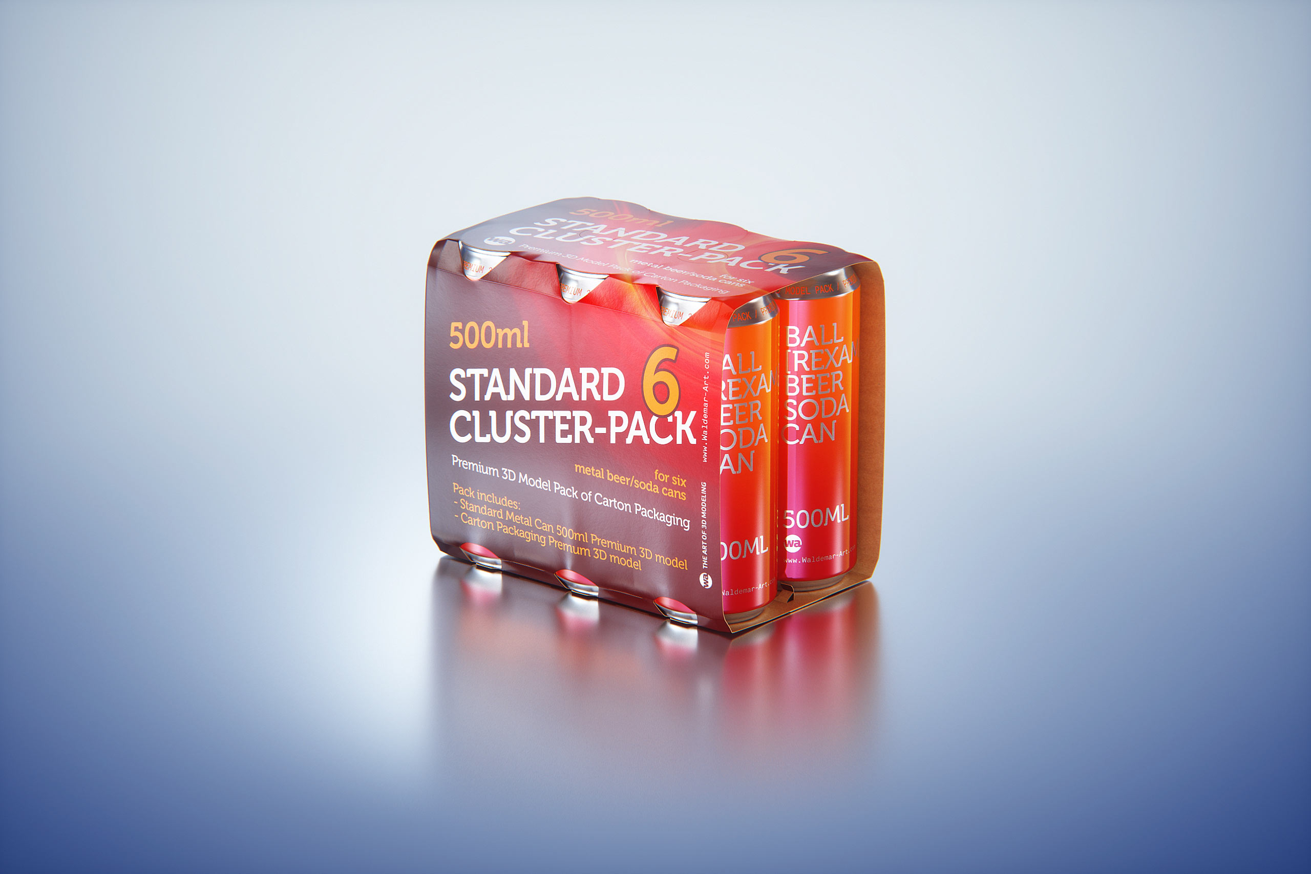 Premium Packaging 3D Model of Carton Cluster-Pack for 6x500ml Standard ...