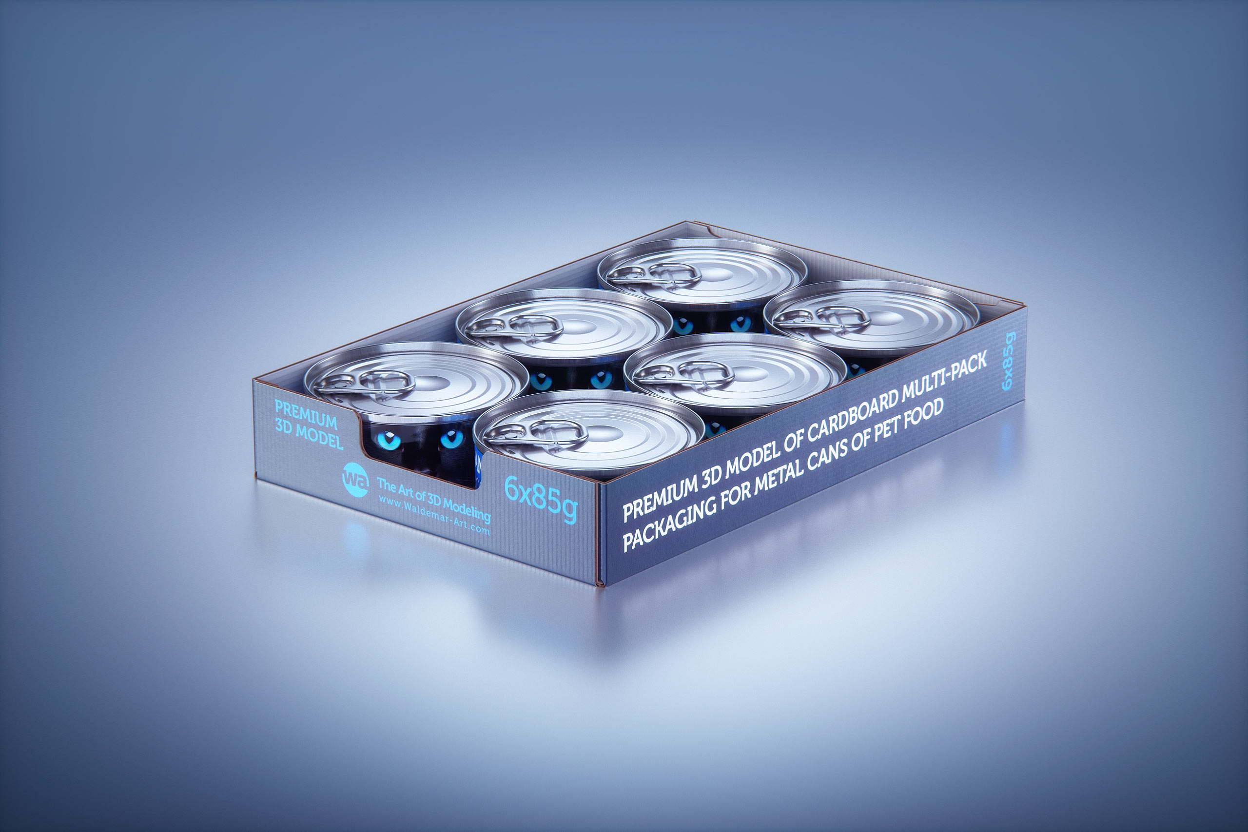 Premium 3D model of cardboard multi-pack packaging for 6x85g metal cans ...