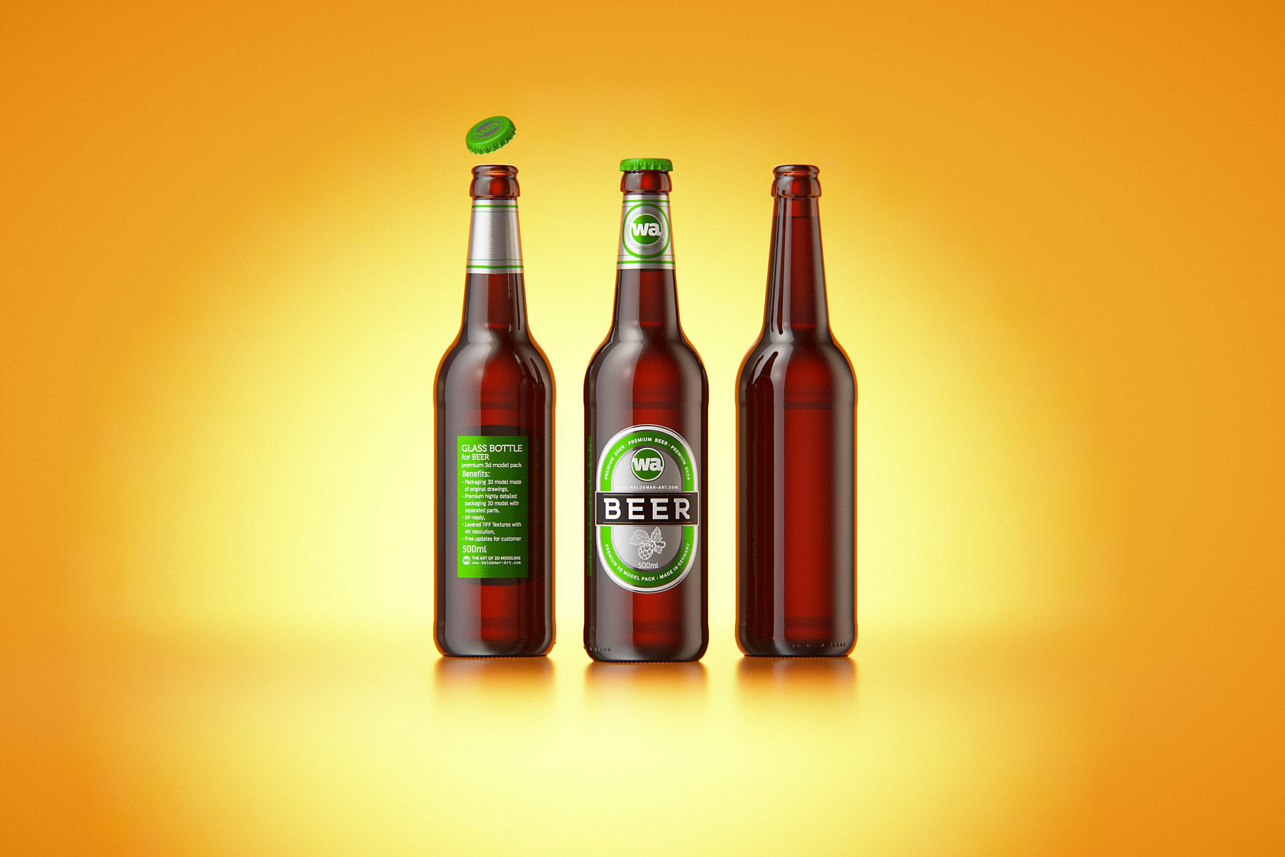 Packaging 3D model of a Beer Brown Glass Bottle 500ml (long neck) with ...