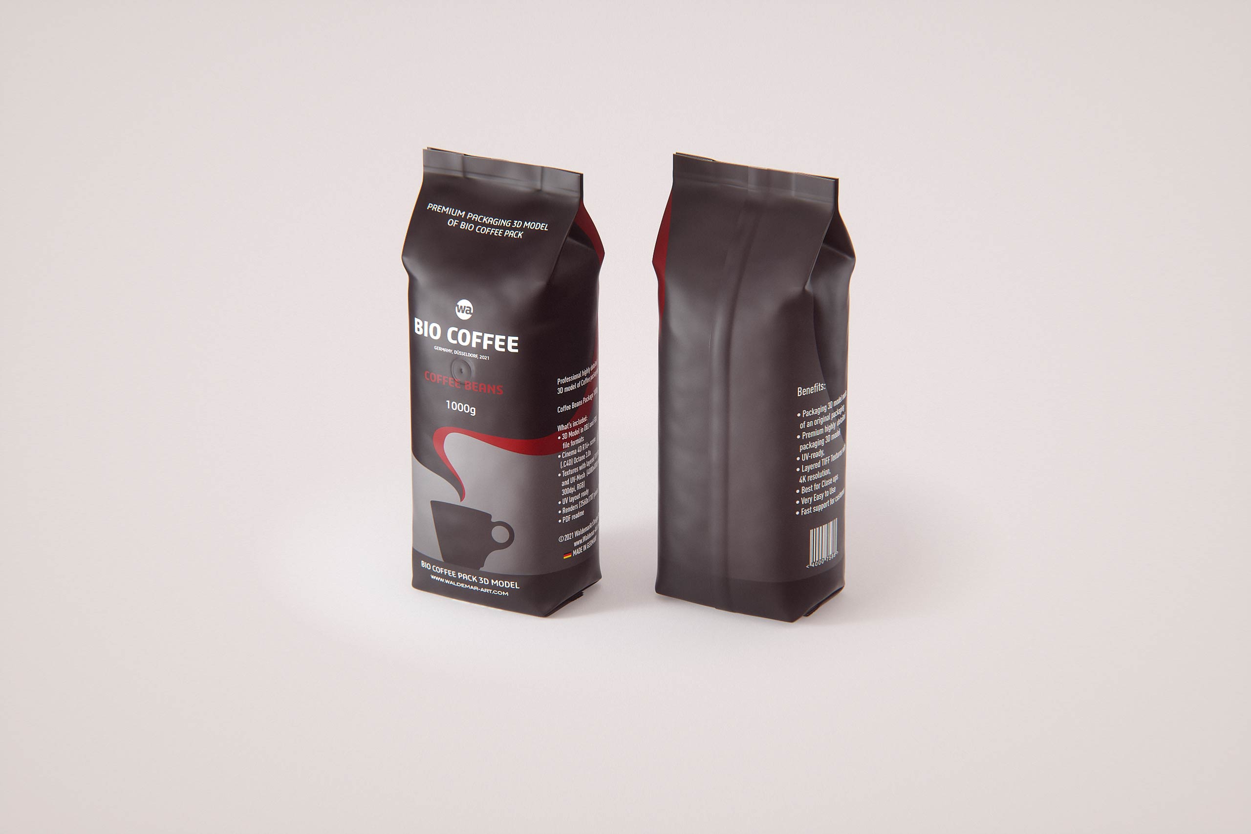 BIO Coffee Bag 1Kg packaging 3D model / WA Design Studio