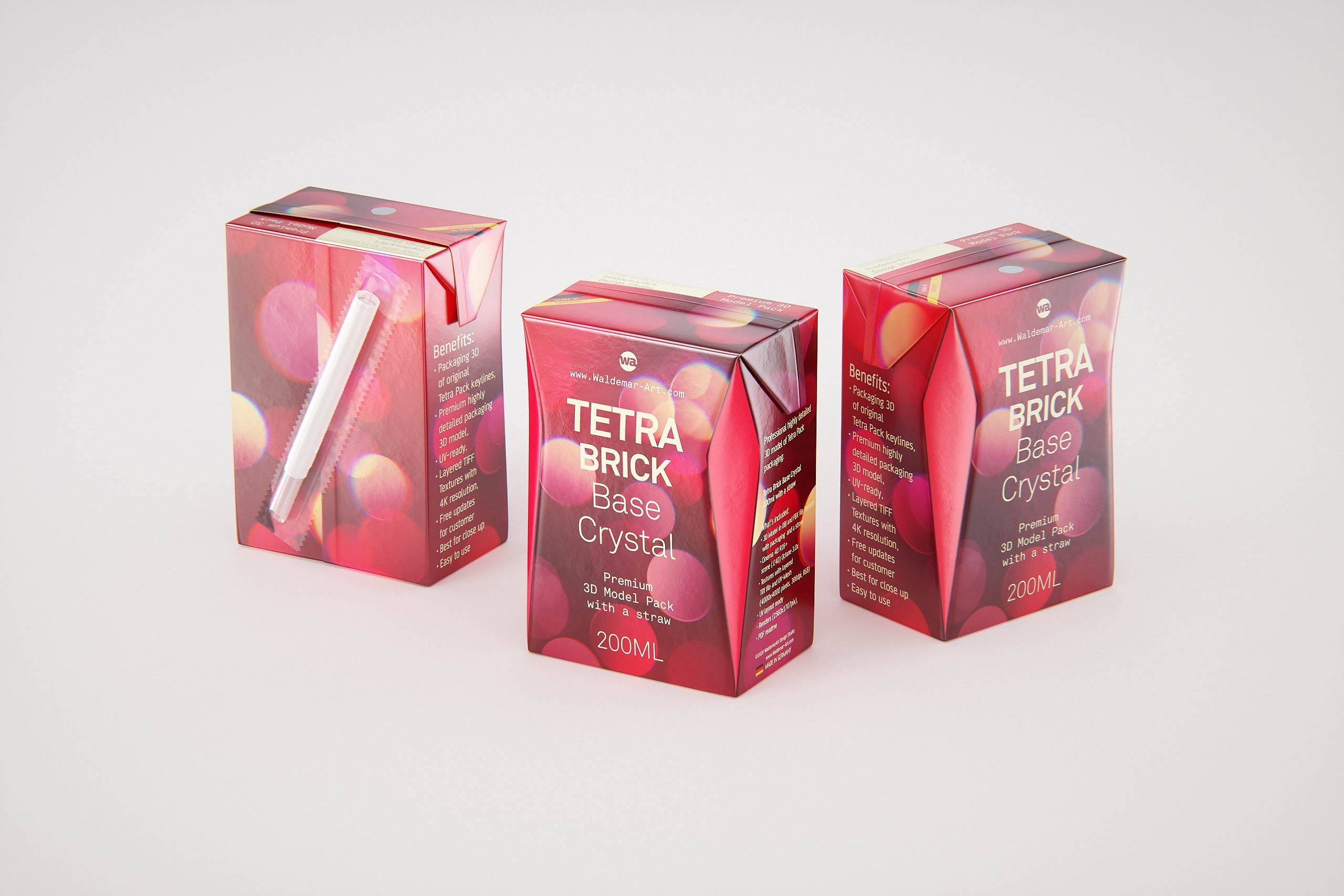 Tetra Pack Brick Base Crystal 200ml Premium packaging 3d model with a ...