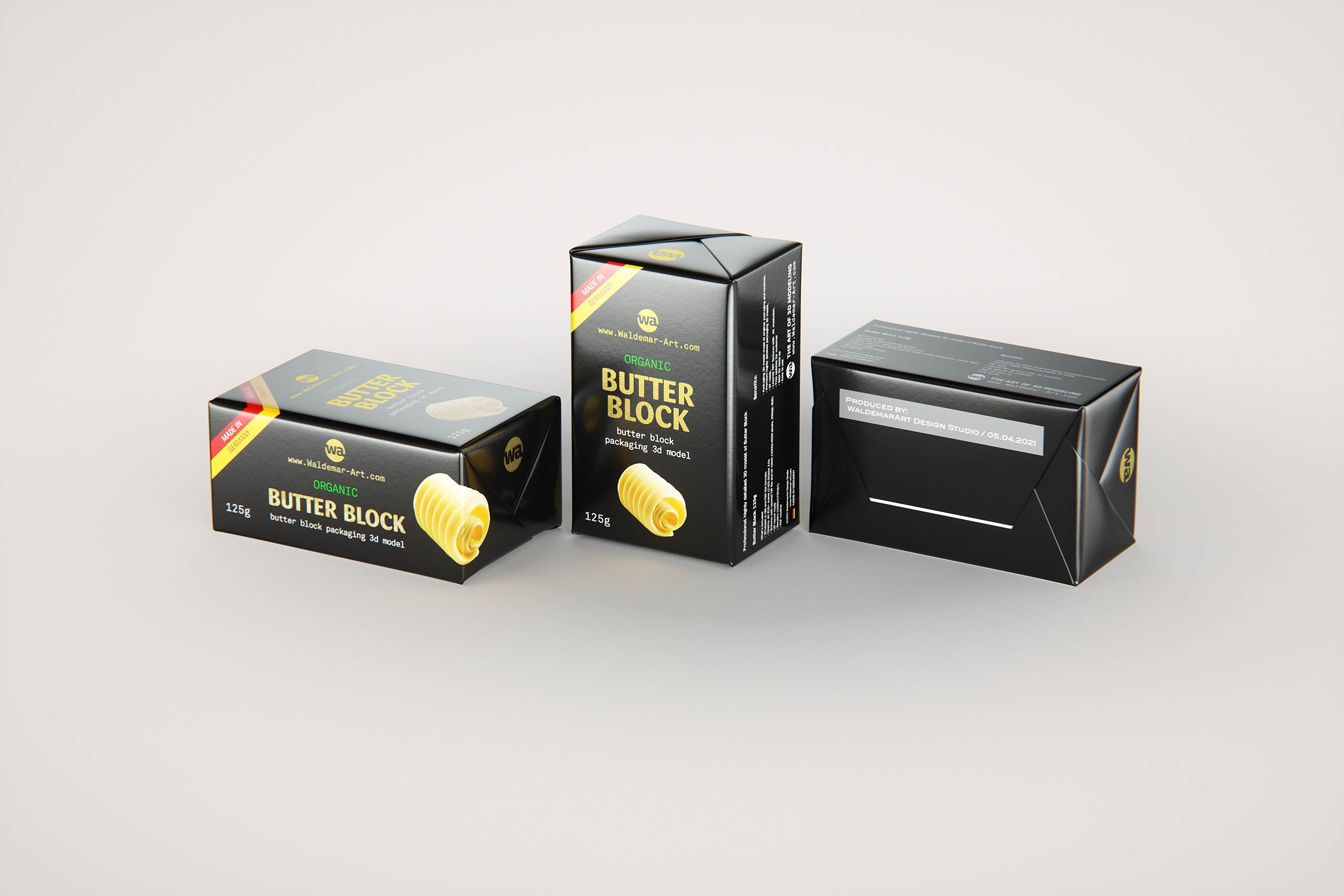 Butter Block 125g packaging 3d model / WA Design Studio