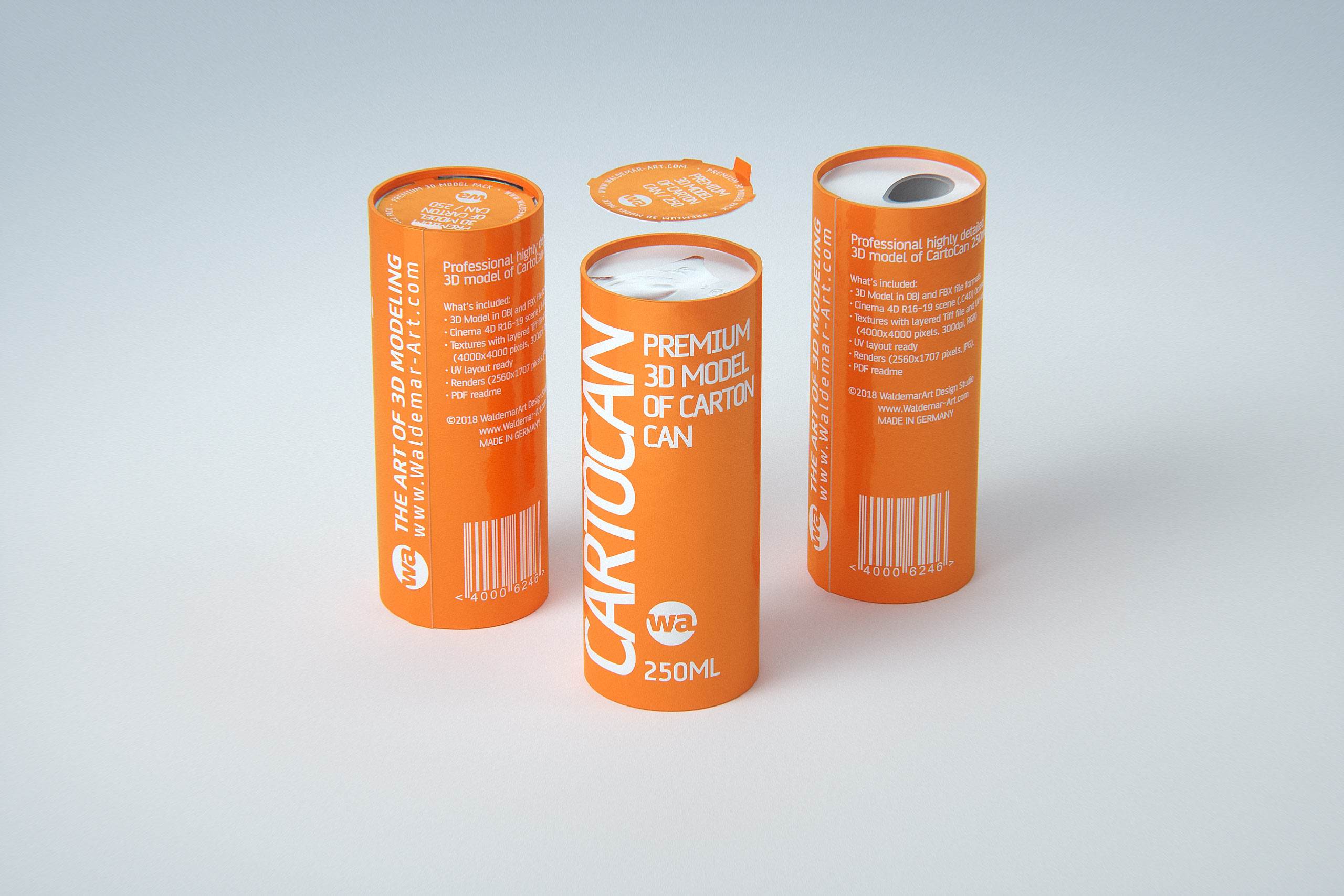 Packaging 3D model of carton can Cartocan 250ml / WA Design Studio