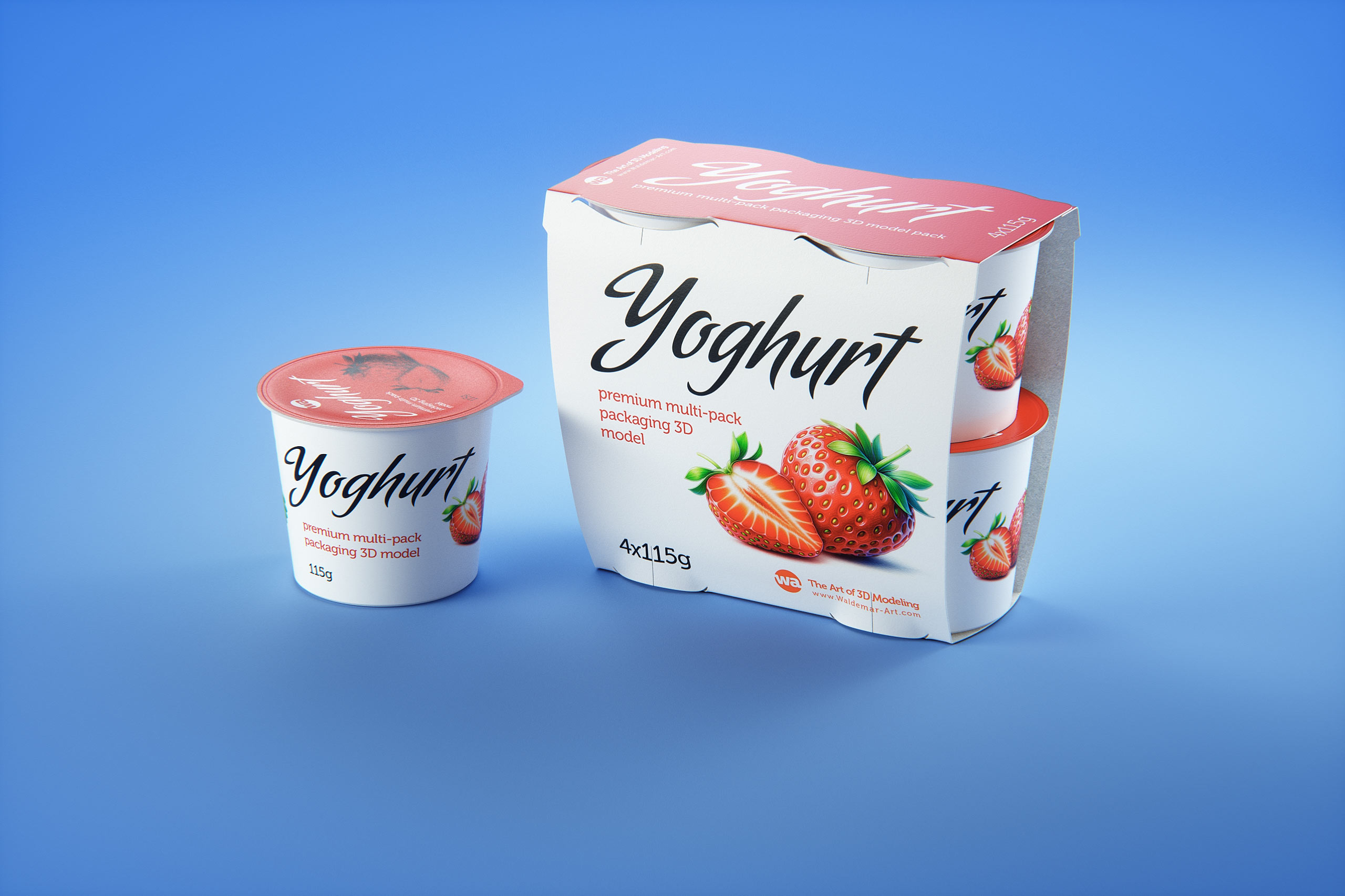 Carton multi-pack packaging for 4x115g plastic cups of yoghurt ...