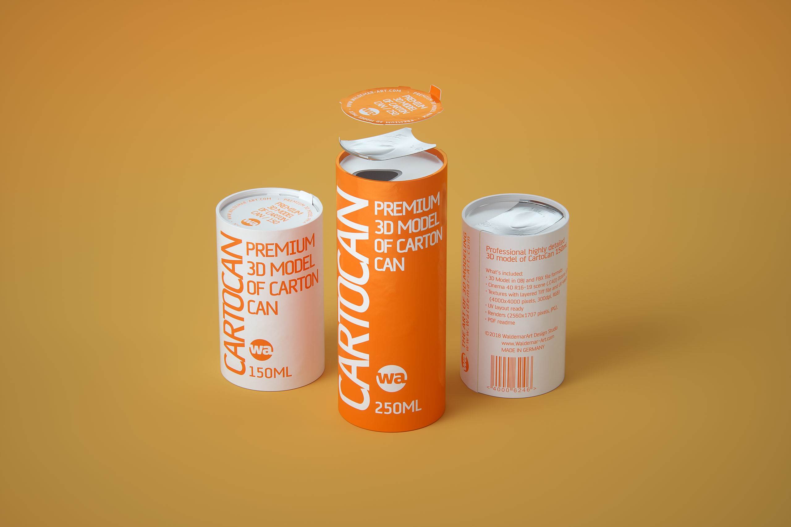 CartoCan 150ml and 250ml Premium packaging 3D model pak. / WA Design Studio