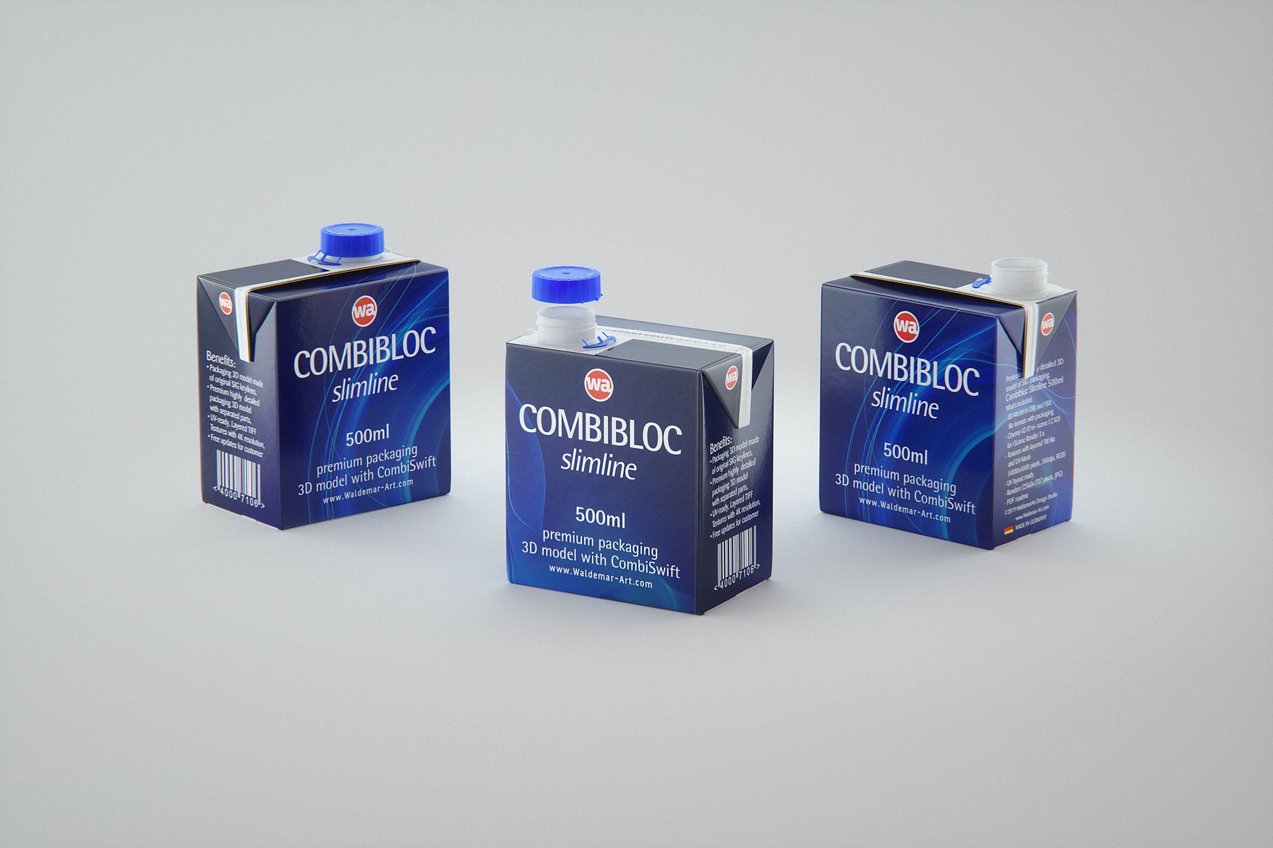 3D model of the SIG Combibloc Slimline 500ml packaging with combiSwift ...