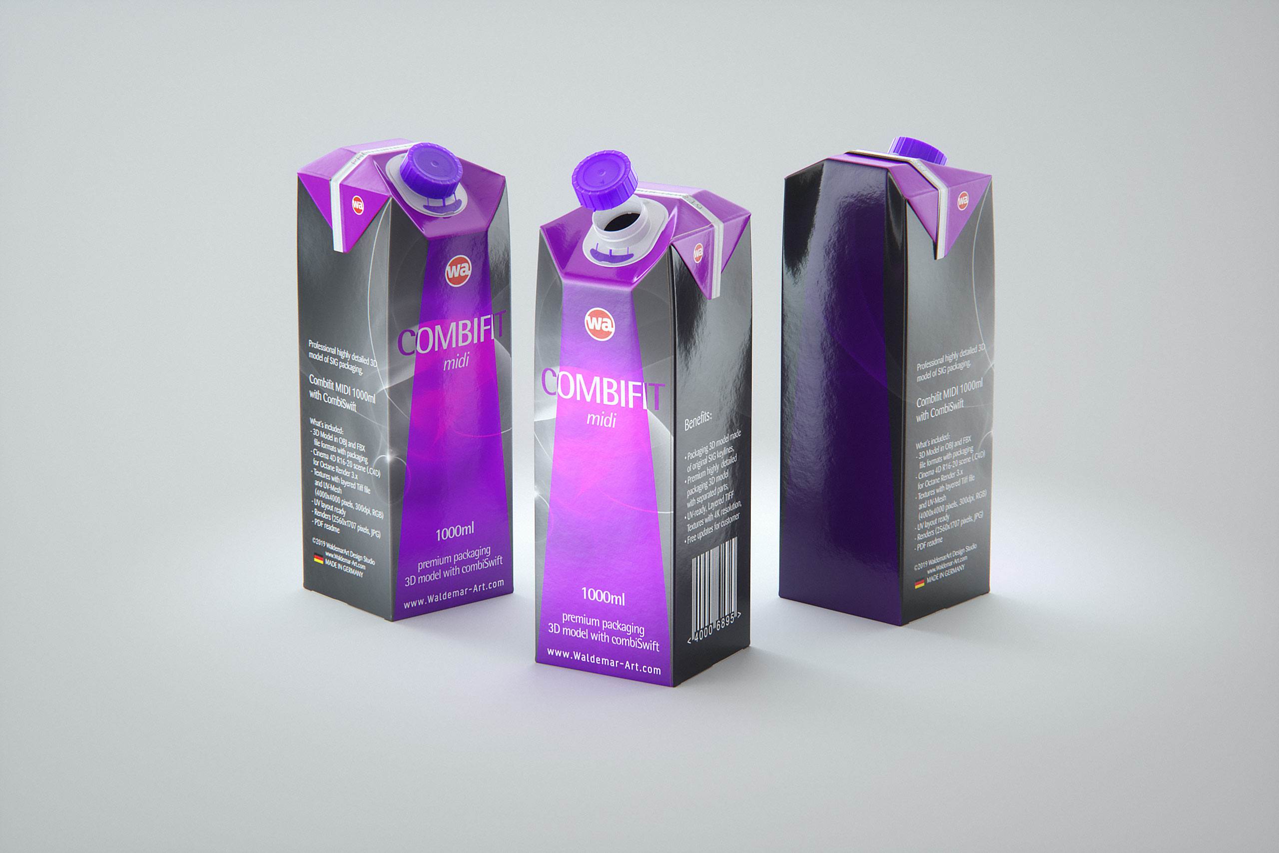 SIG combiFit Midi 1000ml with combiSwift closure packaging 3D model ...