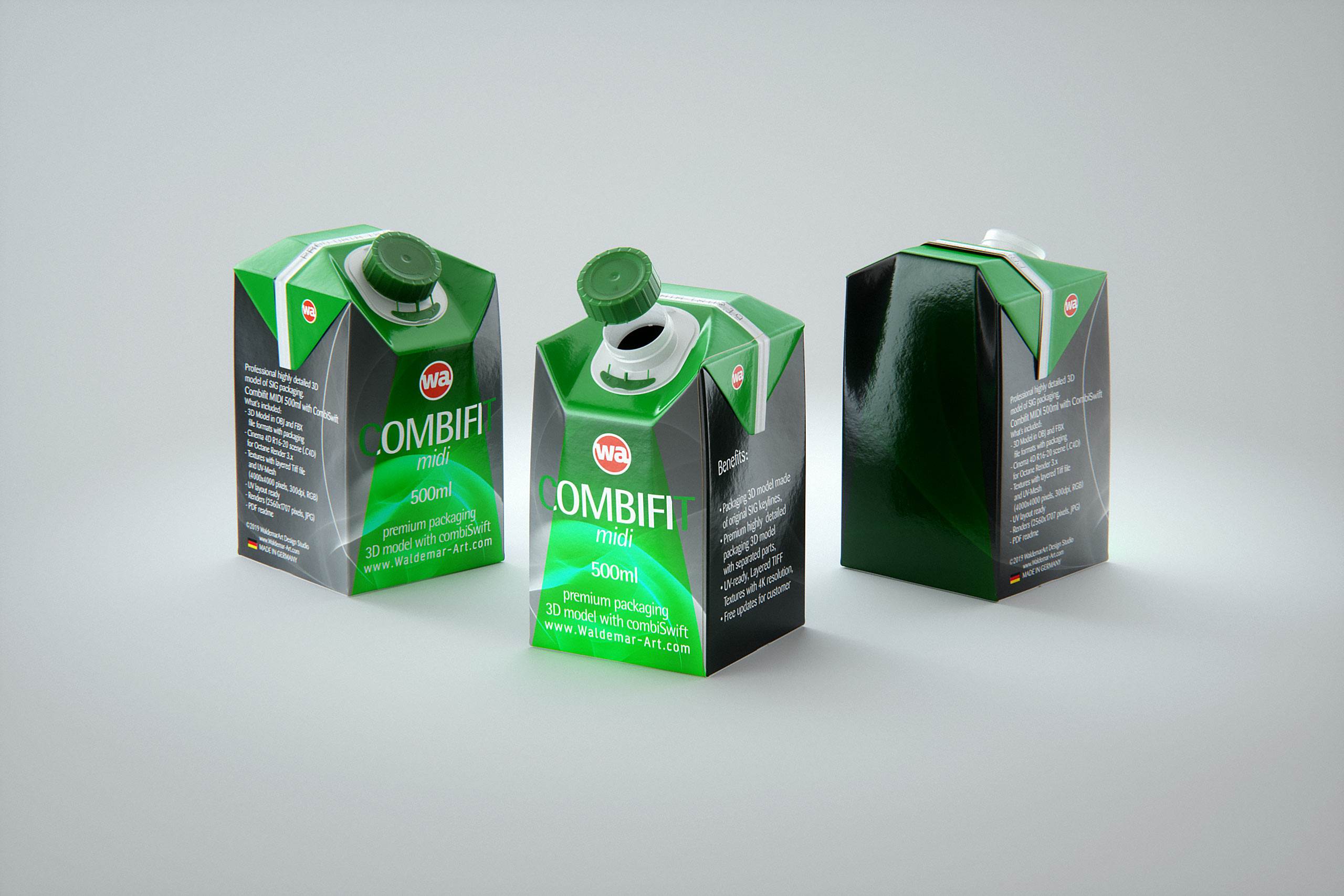 SIG combiFit Midi 500ml with combiSwift closure packaging 3D model / WA ...