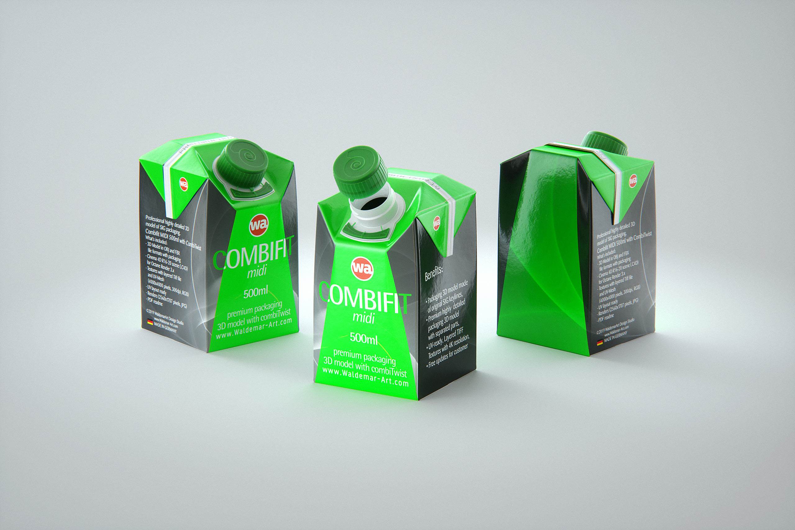 SIG combiFit Midi 500ml with combiTwist closure packaging 3D model / WA ...