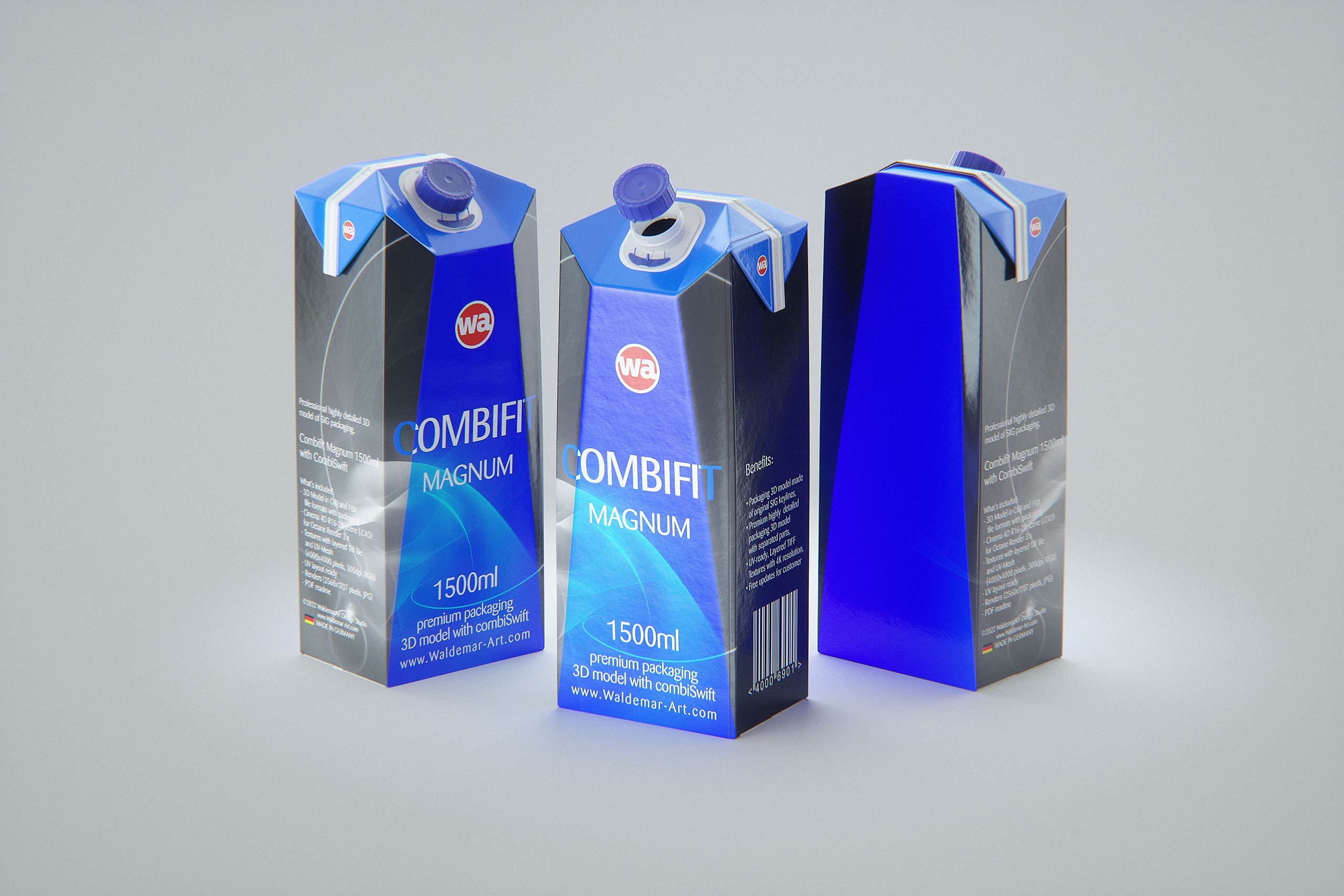 SIG CombiFit Magnum 1500ml carton packaging 3d model with CombiSwift ...