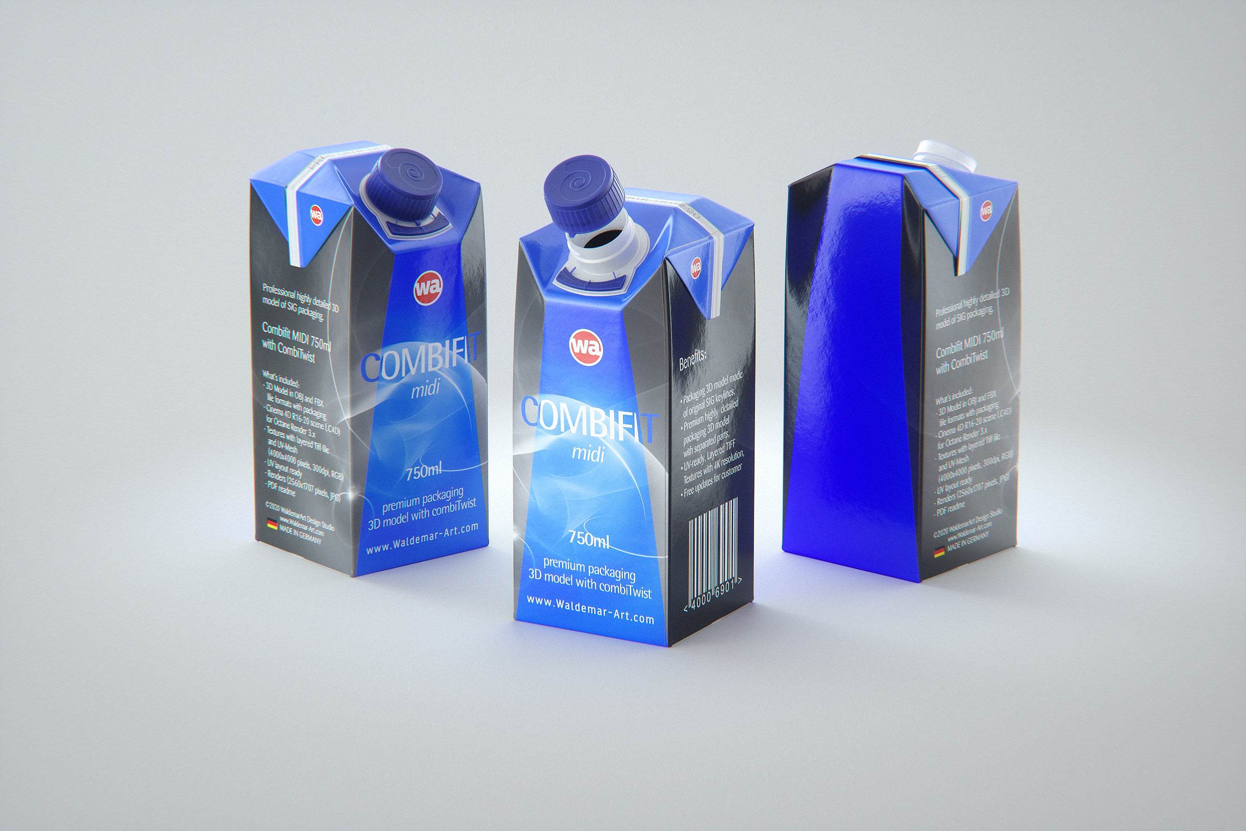 SIG Combifit Midi 750ml with CombiTwist carton packaging 3D model / WA ...