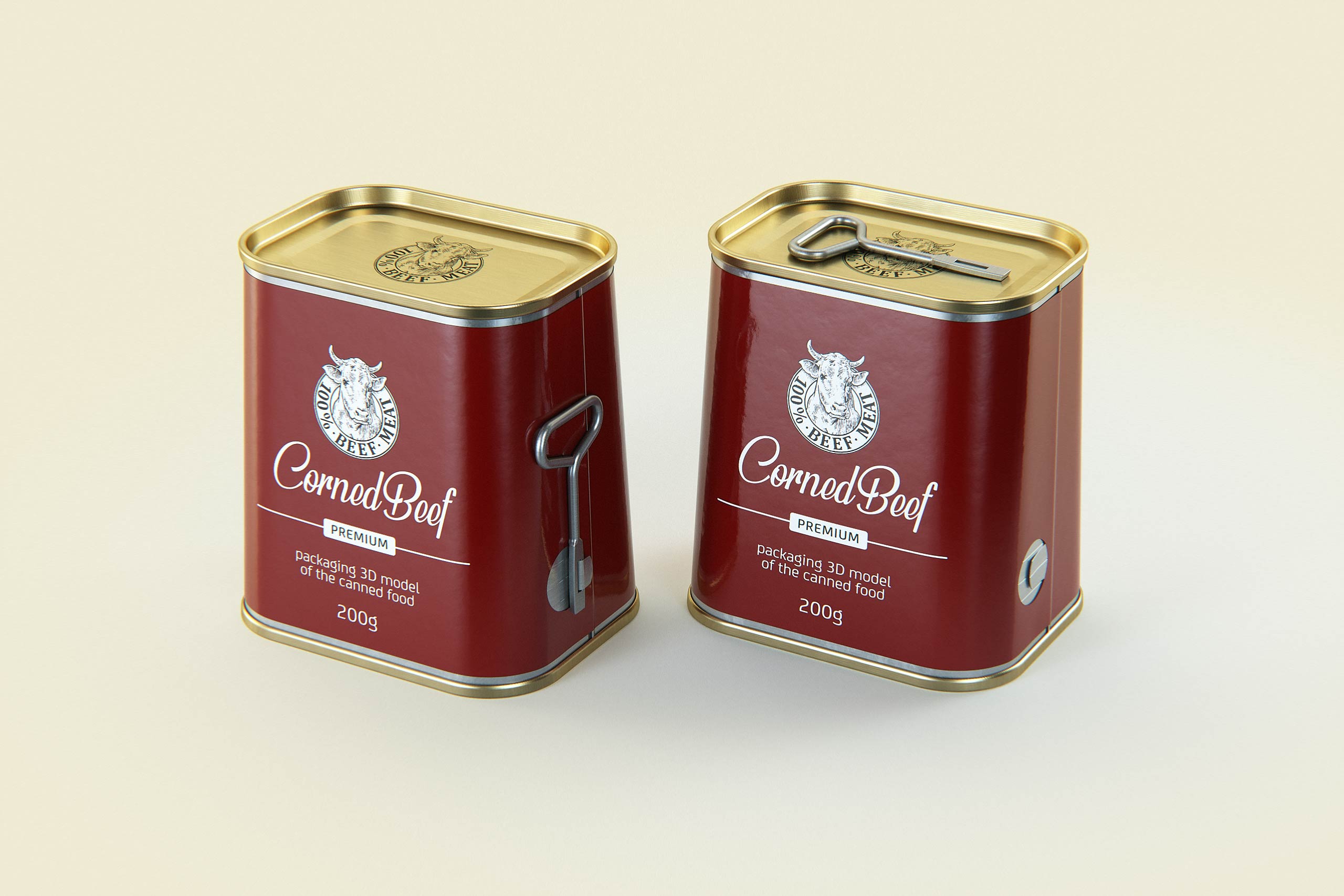 Corned Beef metal cans 200g (2 set) with the key packaging 3d model ...