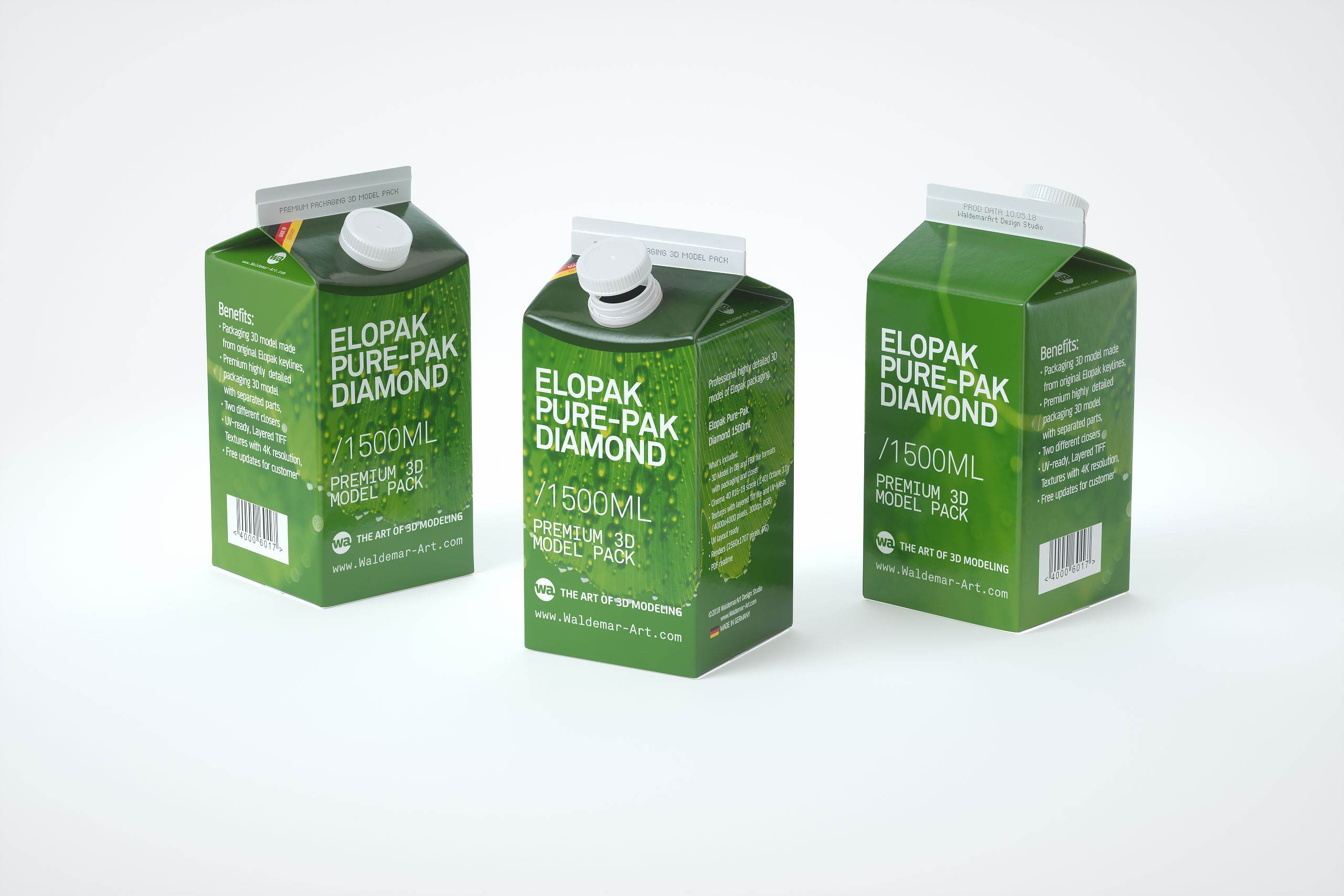 Elopak Pure-Pak Diamond 1500ml Premium packaging 3D model pack / WA ...
