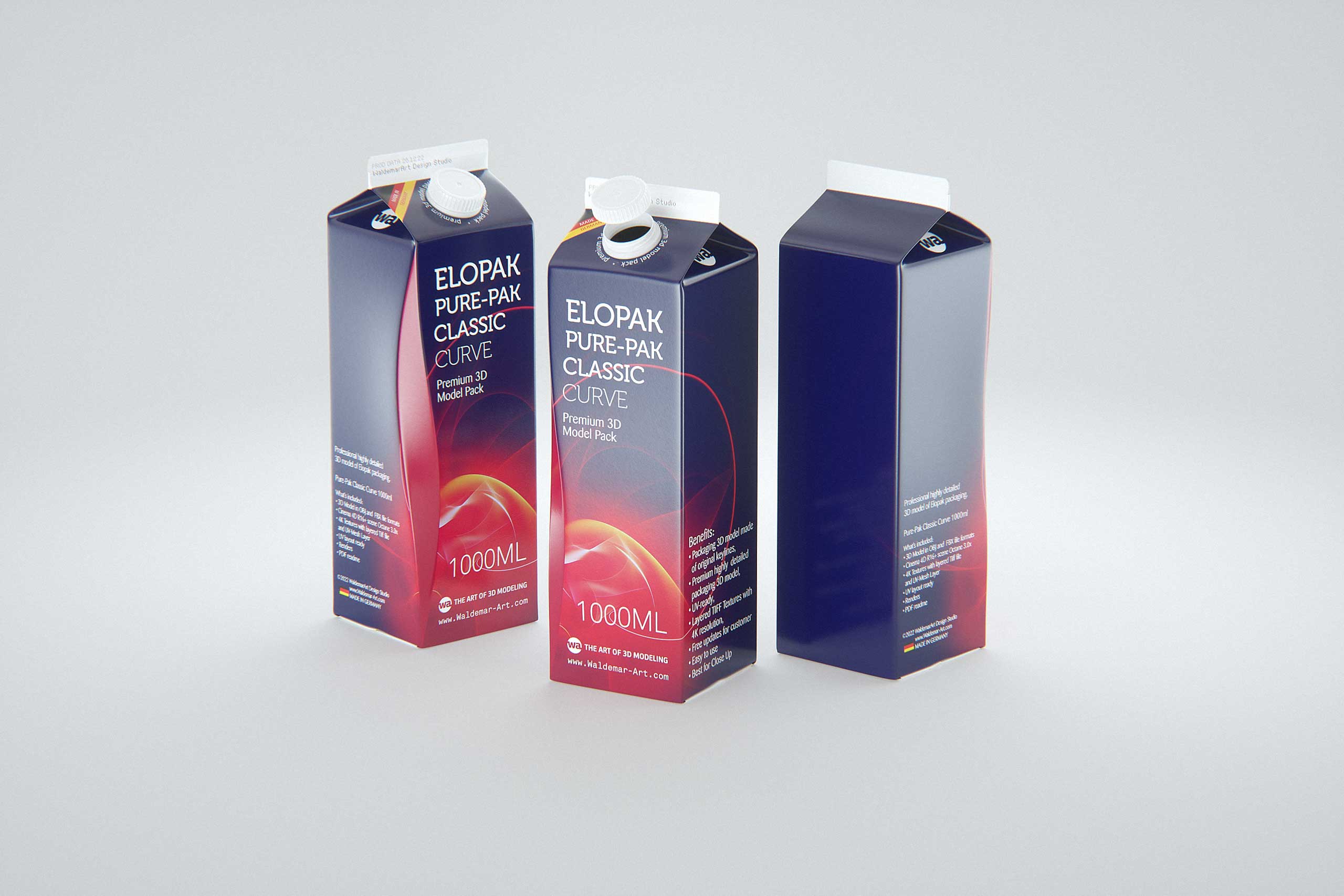 Elopak Pure-Pak Classic Curve 1000ml packaging 3d model / WA Design Studio