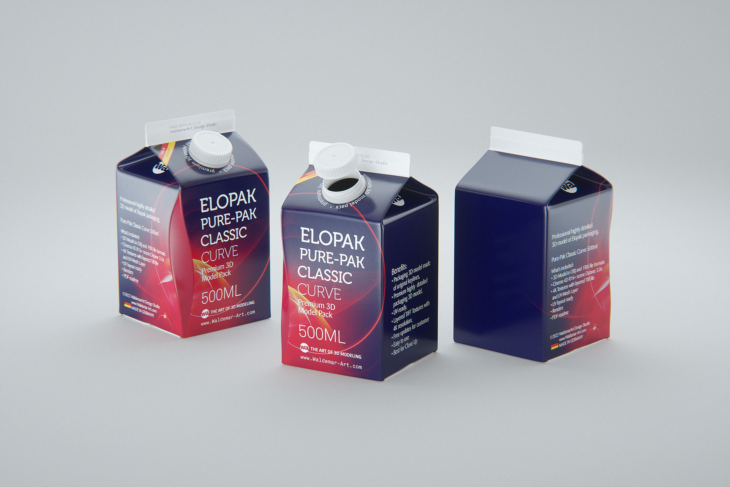 Elopak Pure-Pak Classic Curve 500ml packaging 3D model / WA Design Studio
