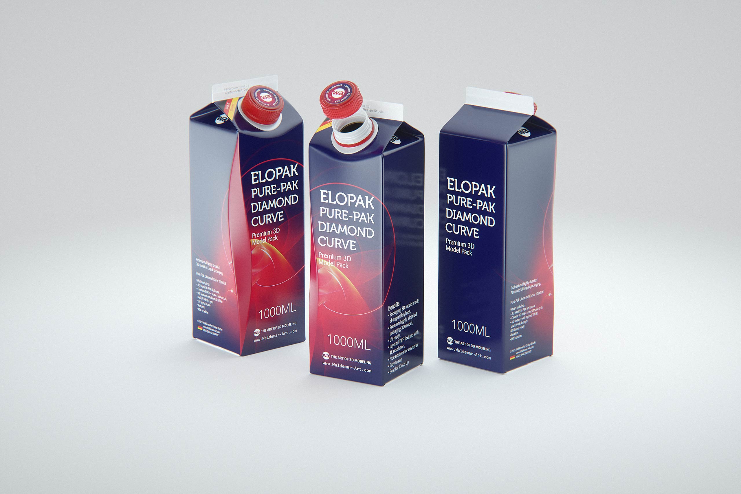 Elopak 3D model - Pure-Pak Diamond Curve Aseptic 1000ml with Pure-Twist ...