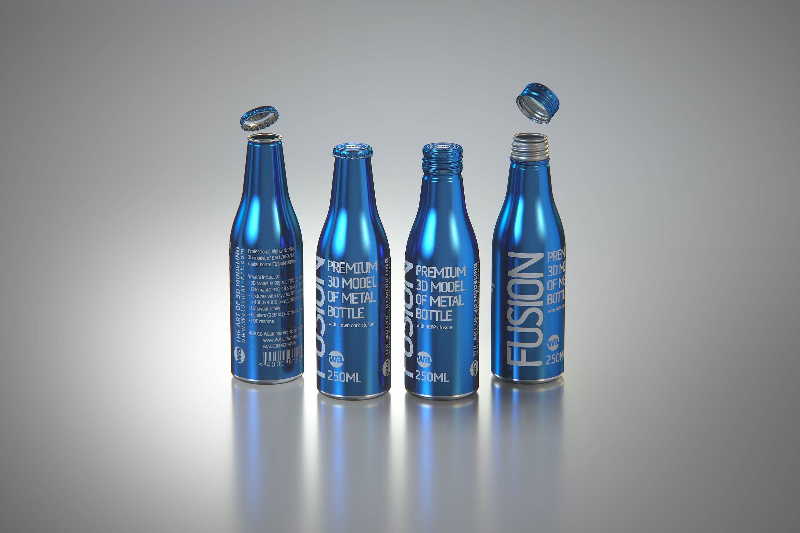 Ball/Rexam Fusion metal bottle 250ml premium 3d model with ROPP and ...