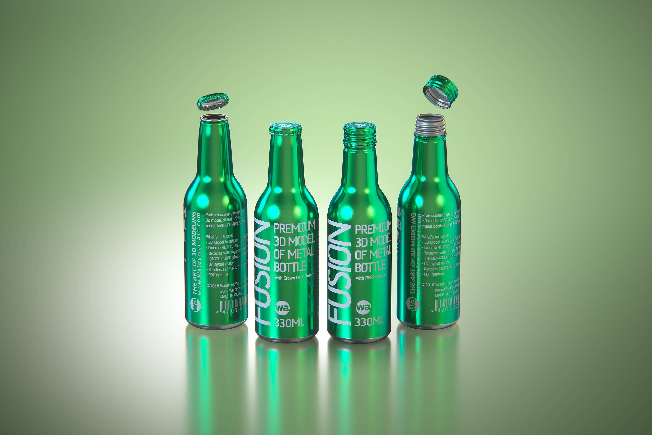 Ball/Rexam Fusion metal bottle 330ml premium 3d model with ROPP and ...