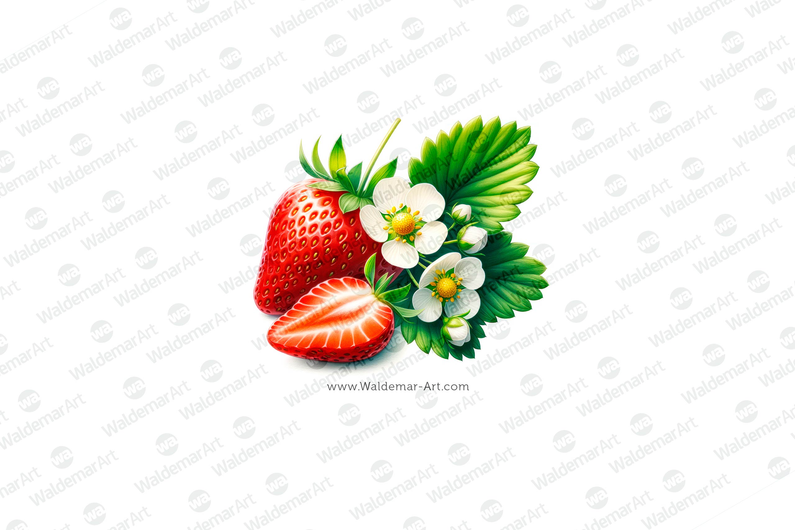 Premium illustration featuring a whole strawberry, a sliced strawberry ...