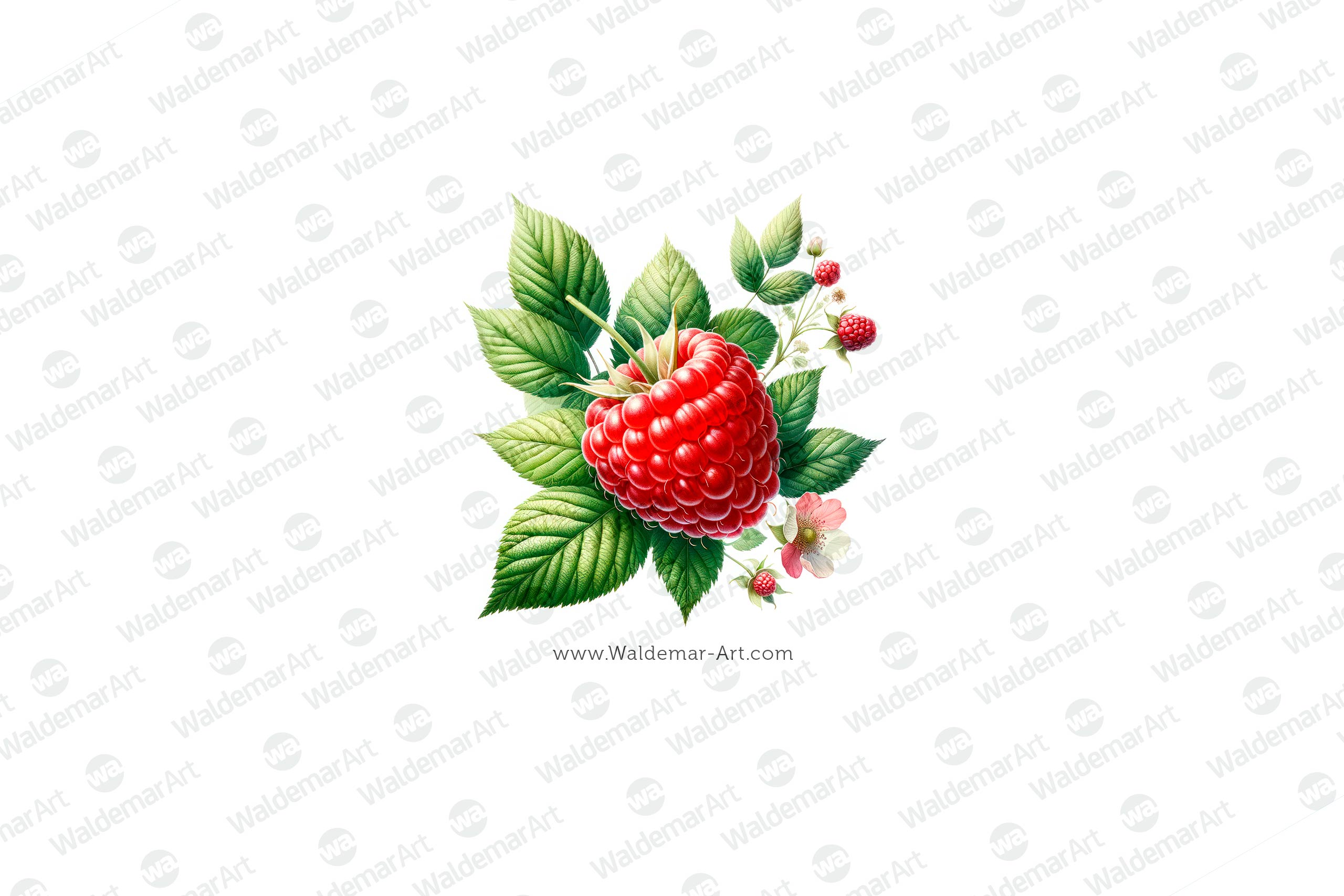 Premium Digital Illustration of a raspberry with leaves and flowers in ...
