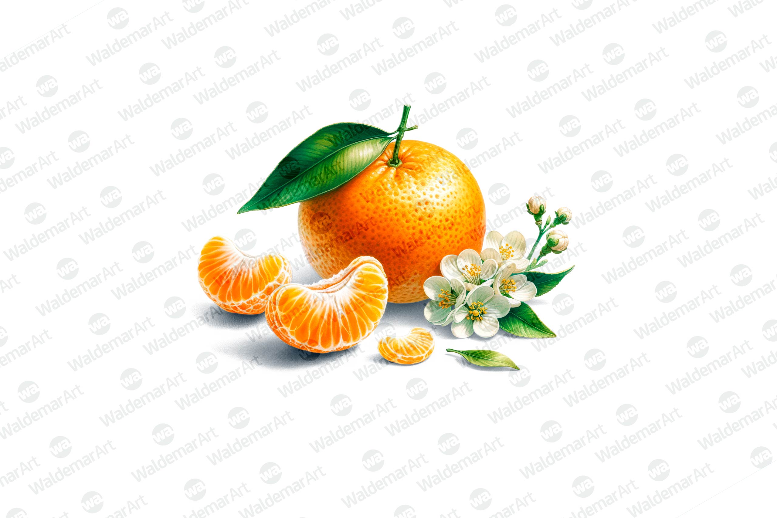 Premium Digital Watercolor Illustration featuring a whole clementine ...