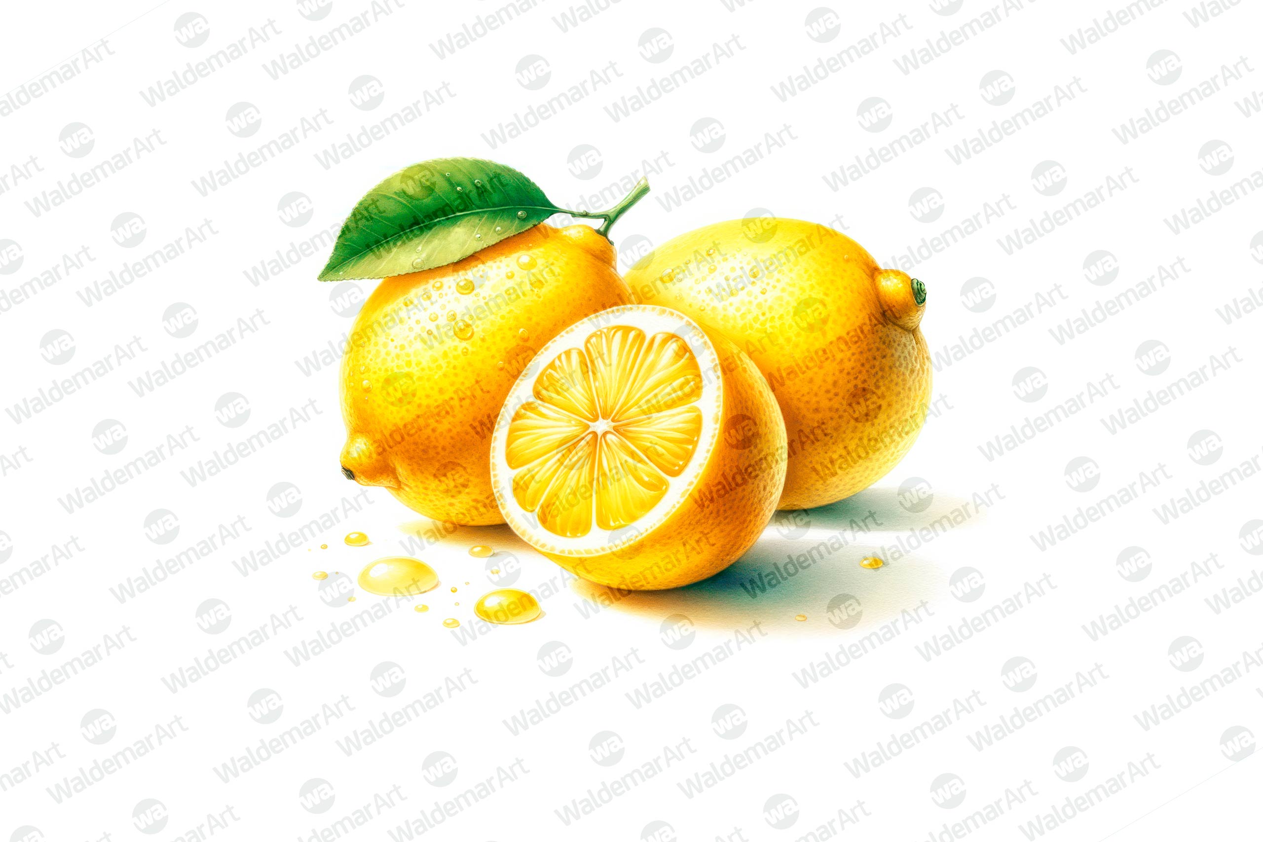 Premium Digital Watercolor Illustration featuring two lemons and one ...