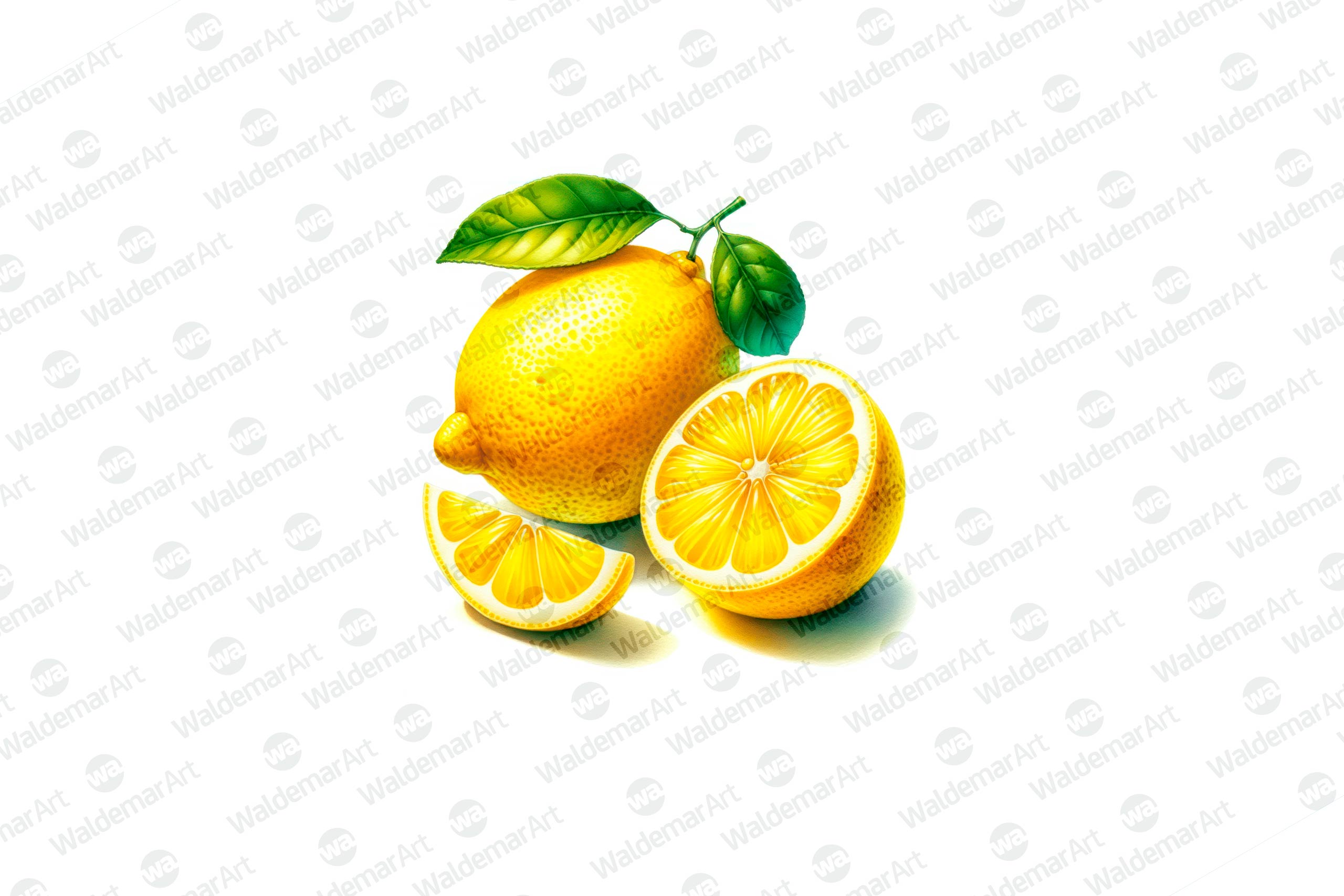 Premium Digital Watercolor Illustration of a whole lemon with two ...