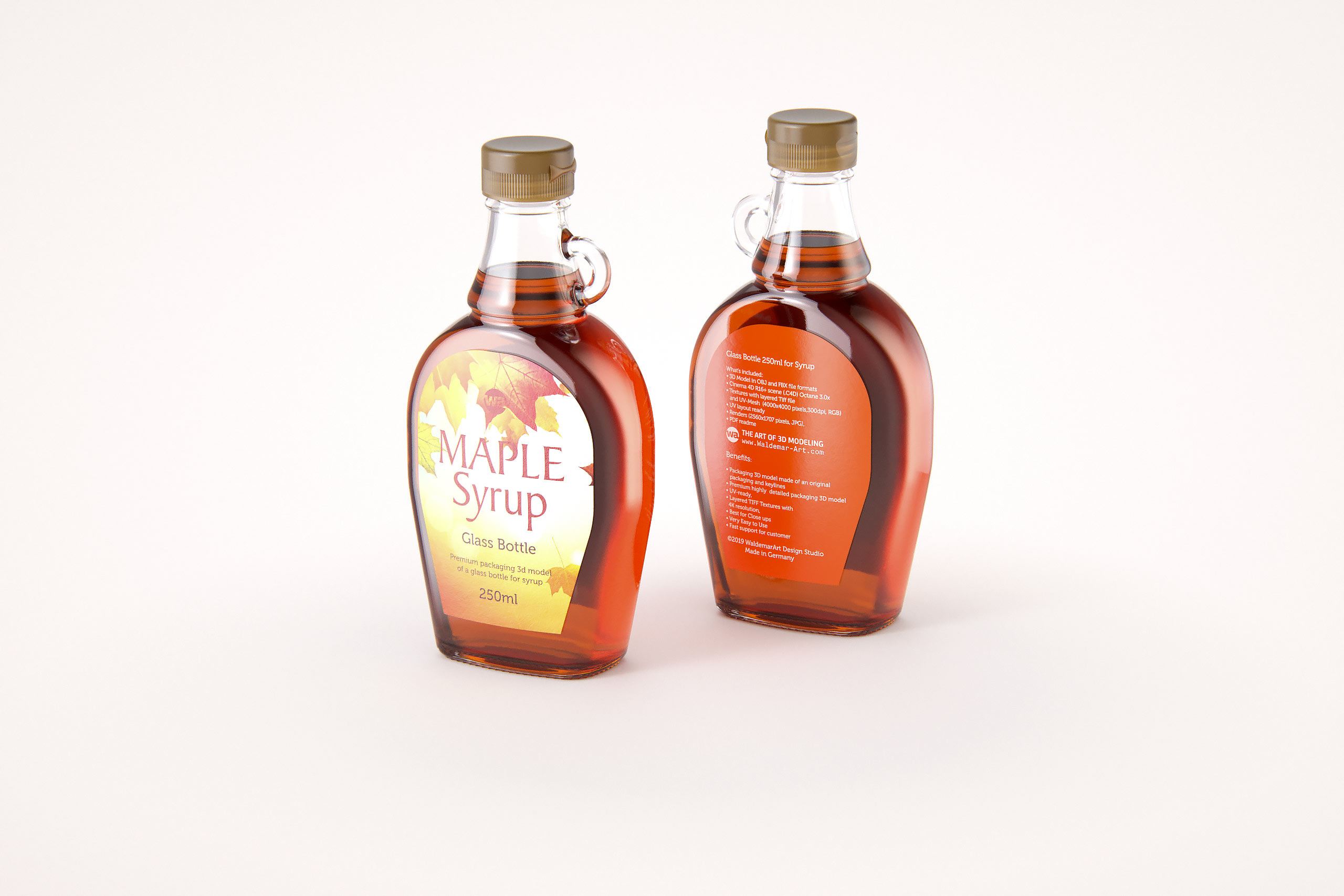 Maple Syrup Glass bottle 250ml 3D model pack (clear glass) / WA Design ...