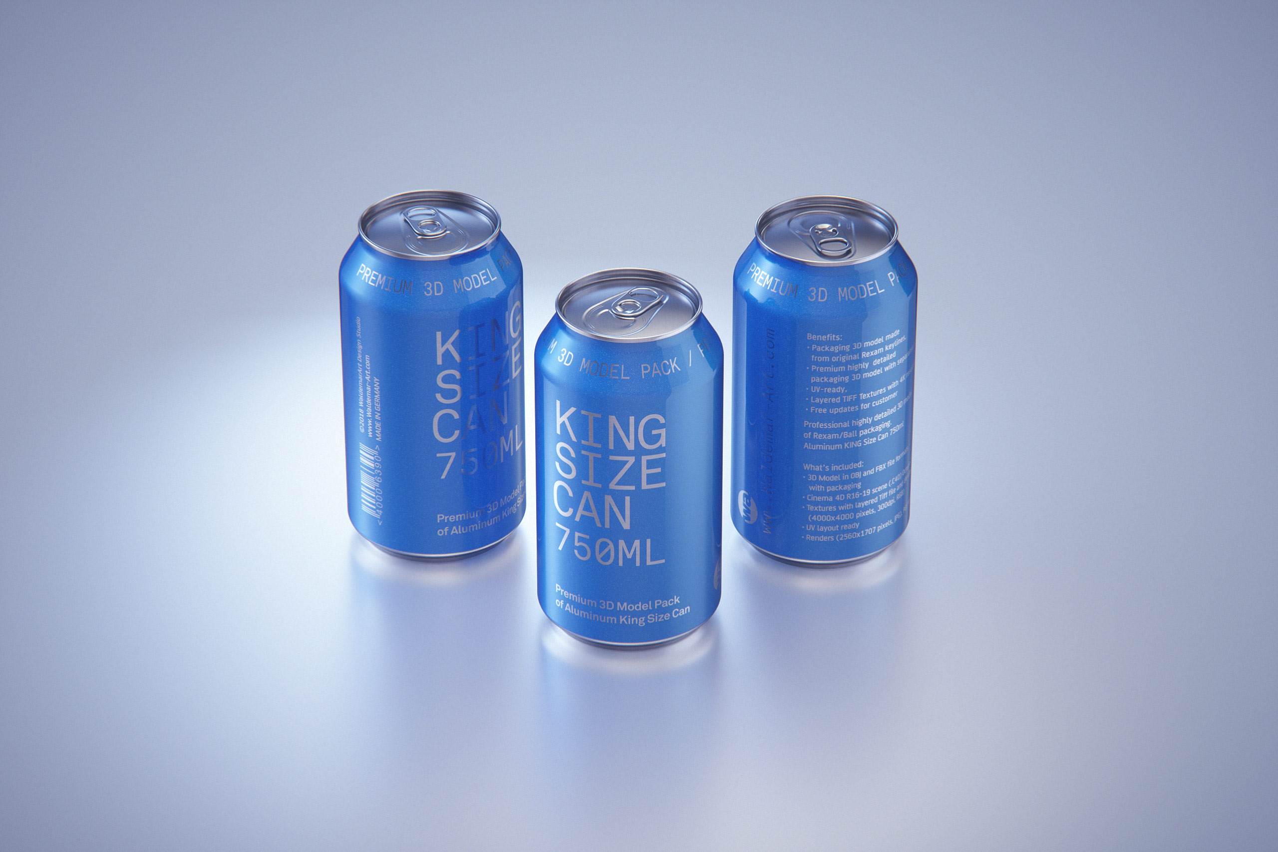 Ball/Rexam Metal King Size Can 750ml Premium packaging 3D model pack ...