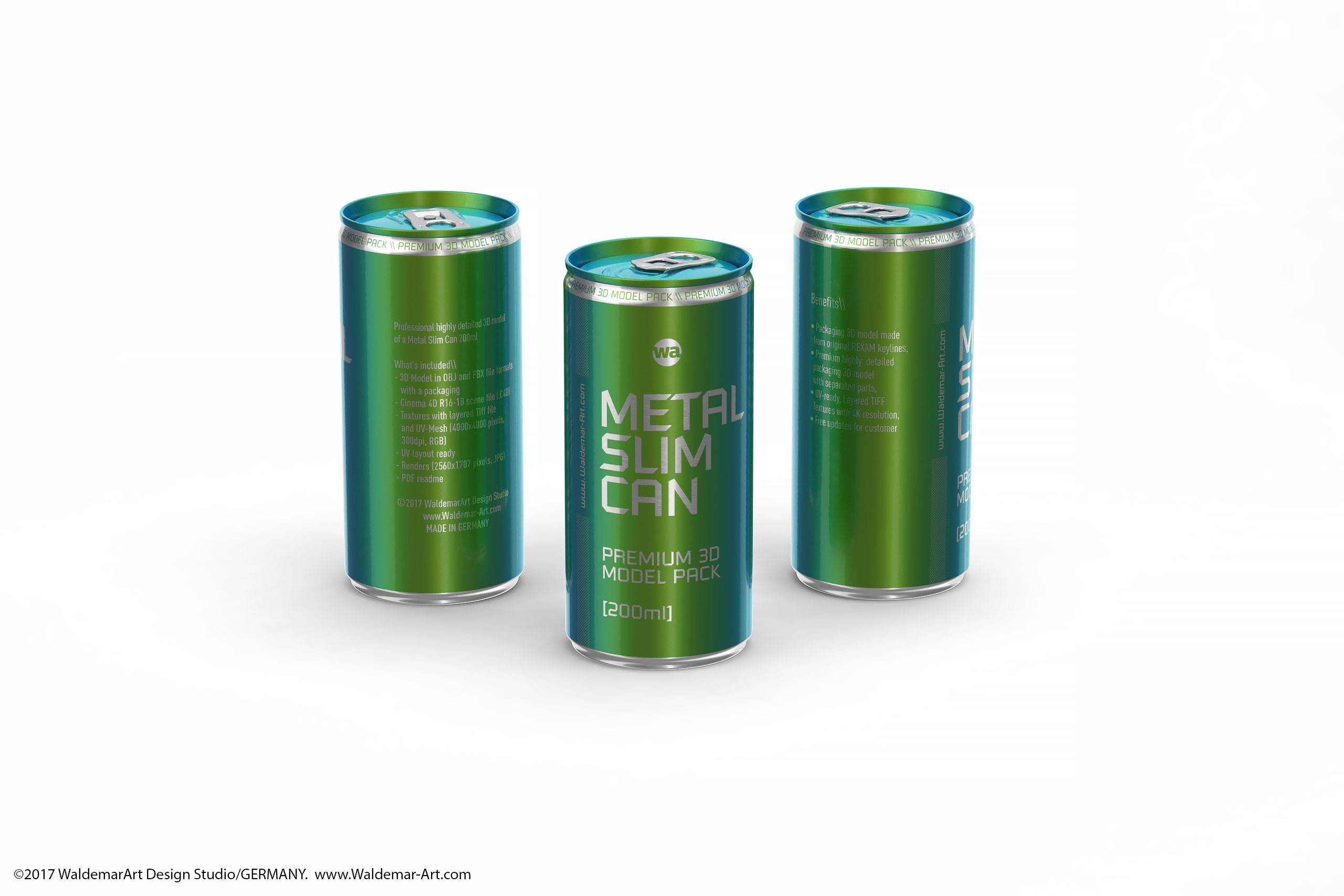 3D packaging model of (Rexam) Metal Slim Can 200ml / WA Design Studio