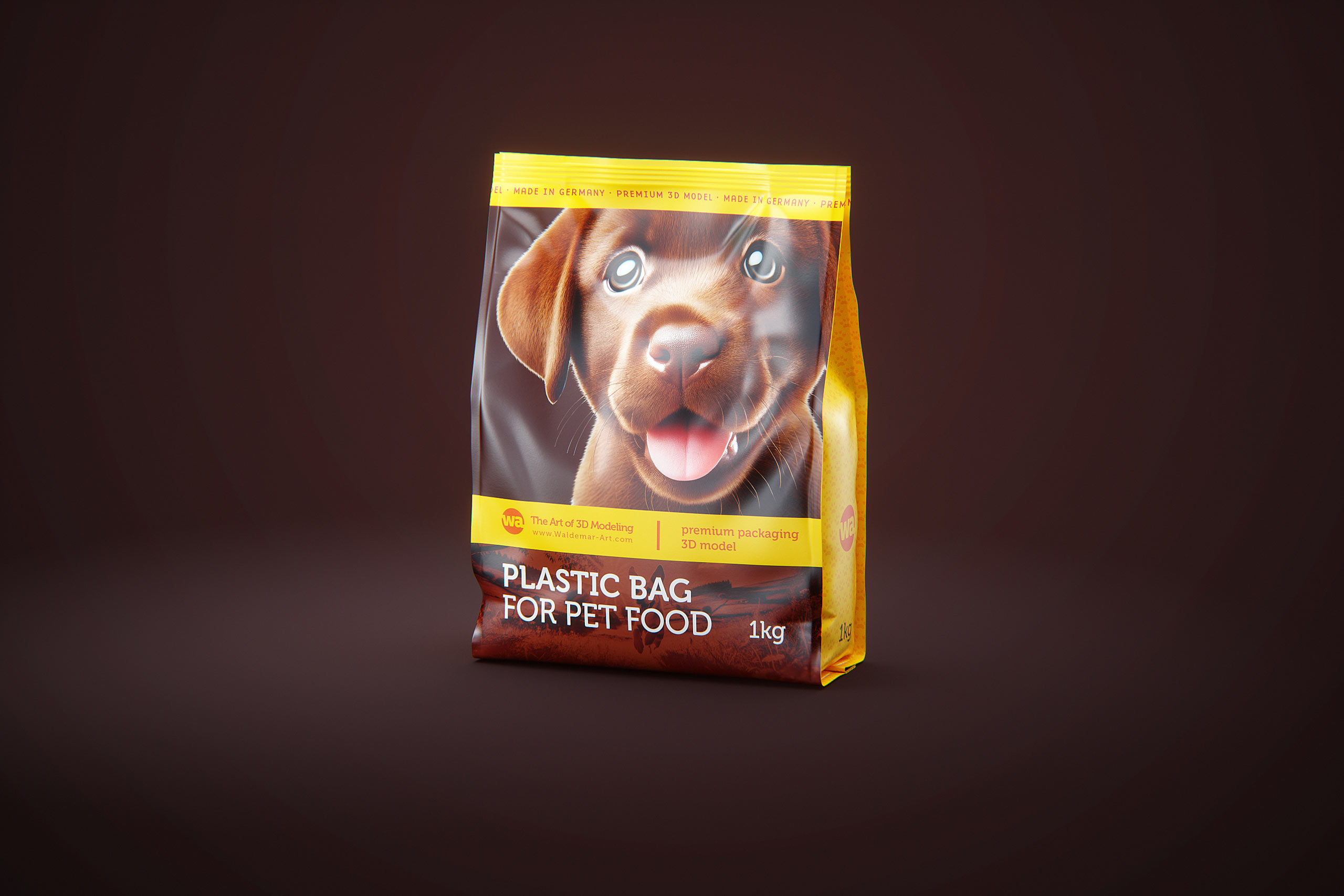 Premium 3D model of a 1kg/900g plastic bag of pet food packaging / WA ...