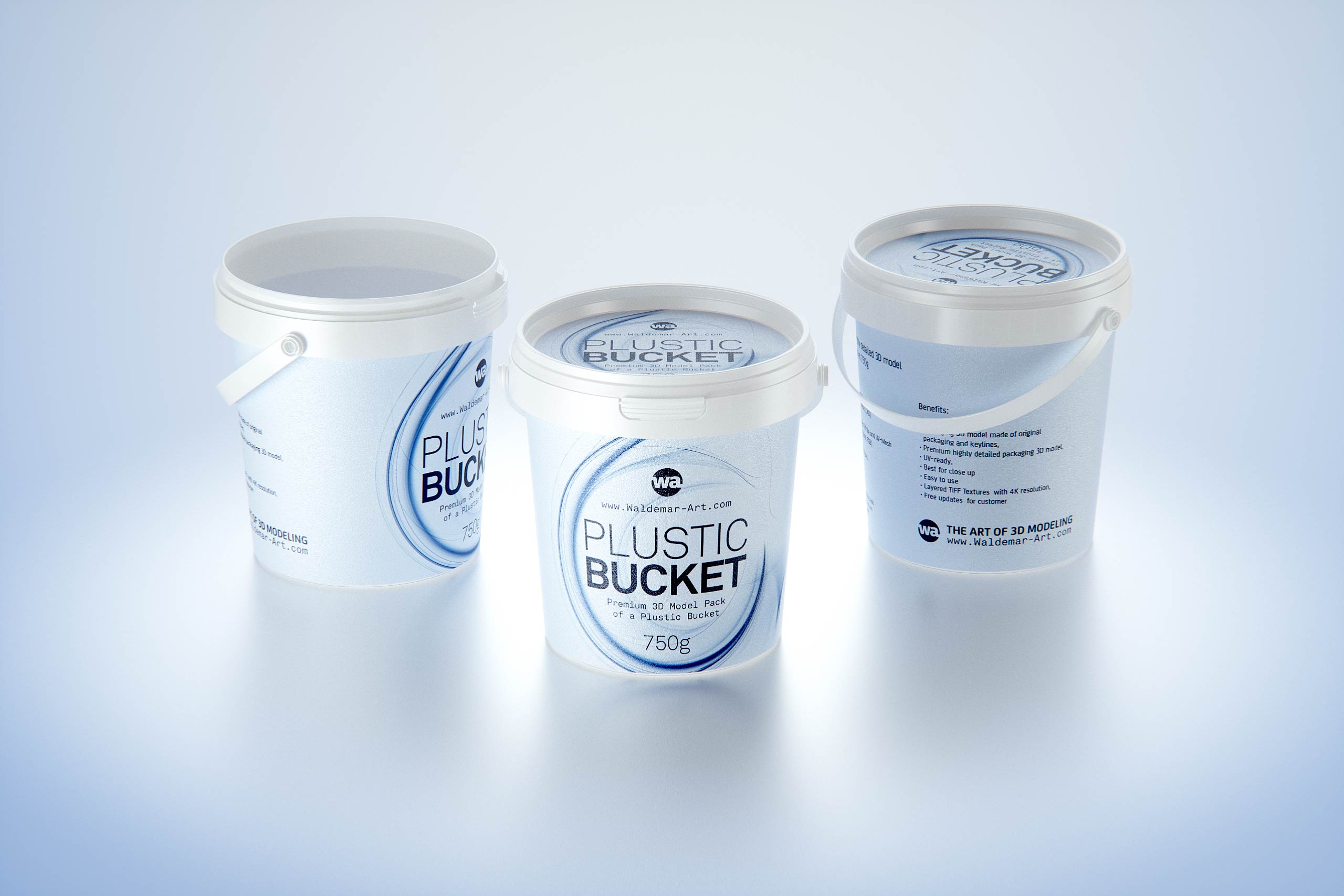 Plastic Bucket 750g packaging 3D model / WA Design Studio