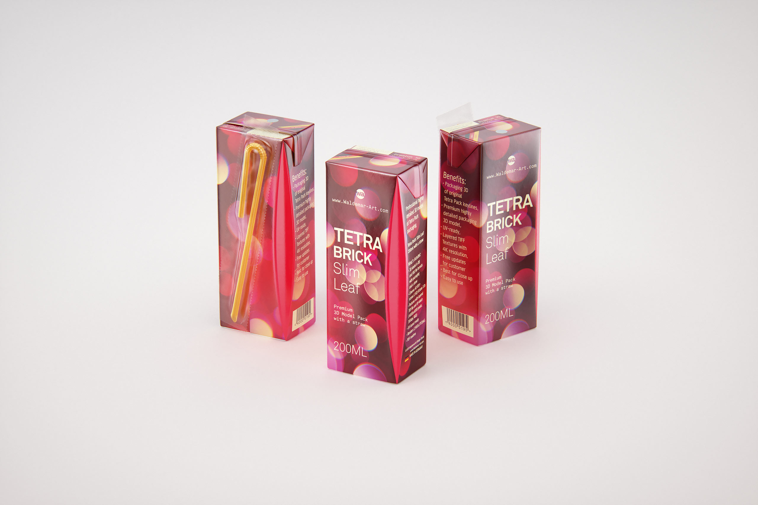 Tetra Pack Brick Slim Leaf 200ml With A Straw Packaging 3D Model Pak
