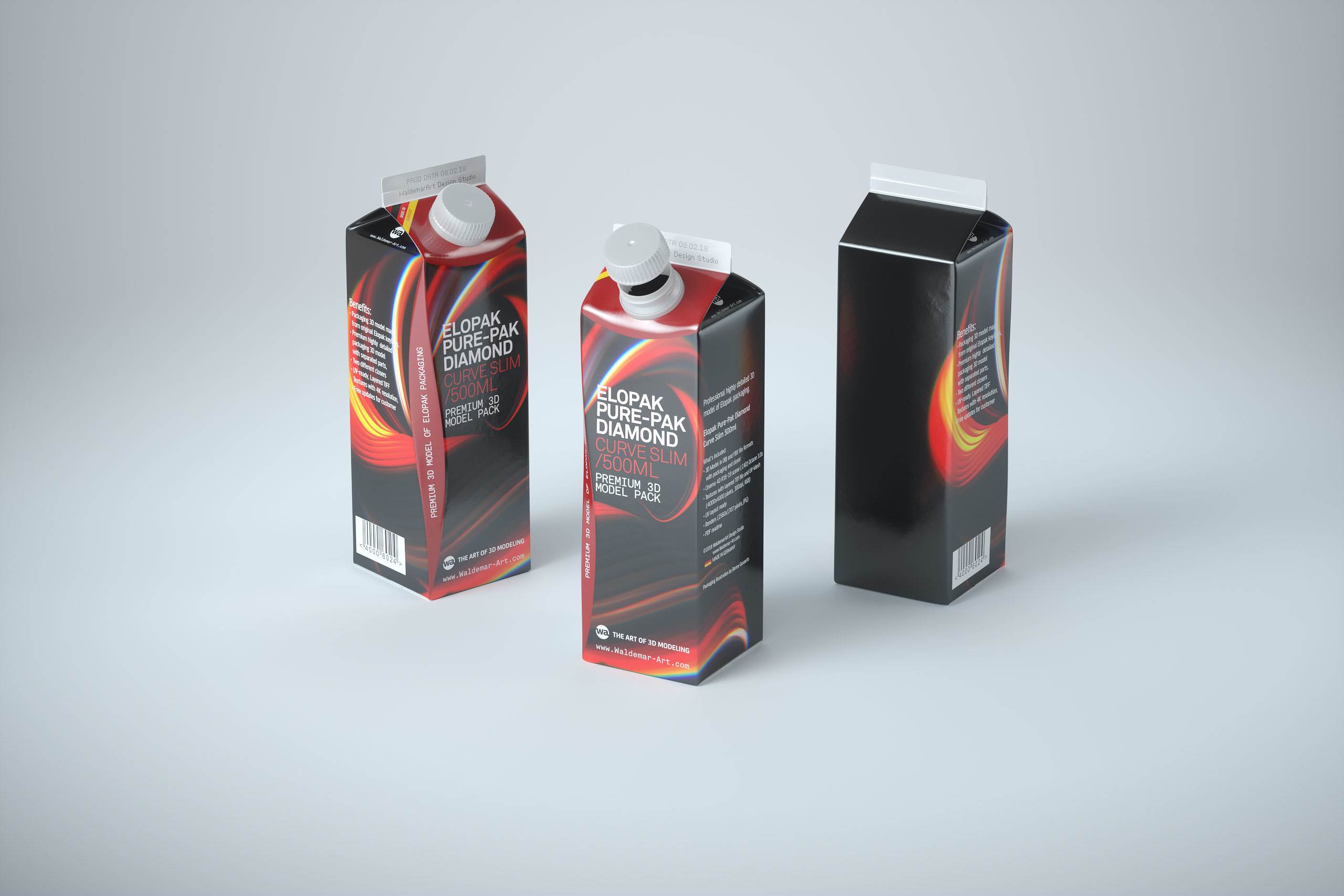 Elopak Pure-Pak Diamond Curve Slim 500ml Premium packaging 3D model ...
