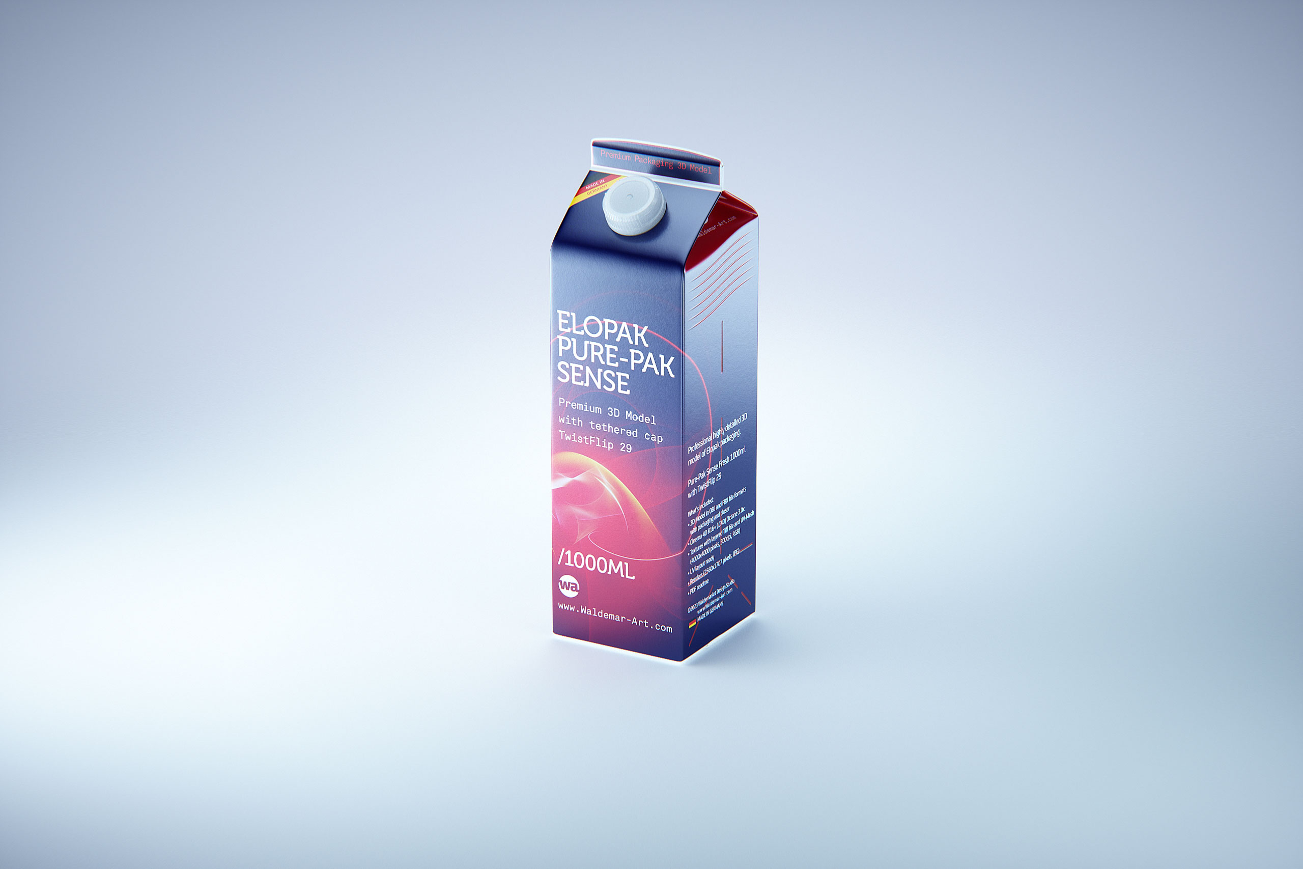 Premium milk packaging 3D model of Elopak Pure-Pak Sense 1000ml with ...