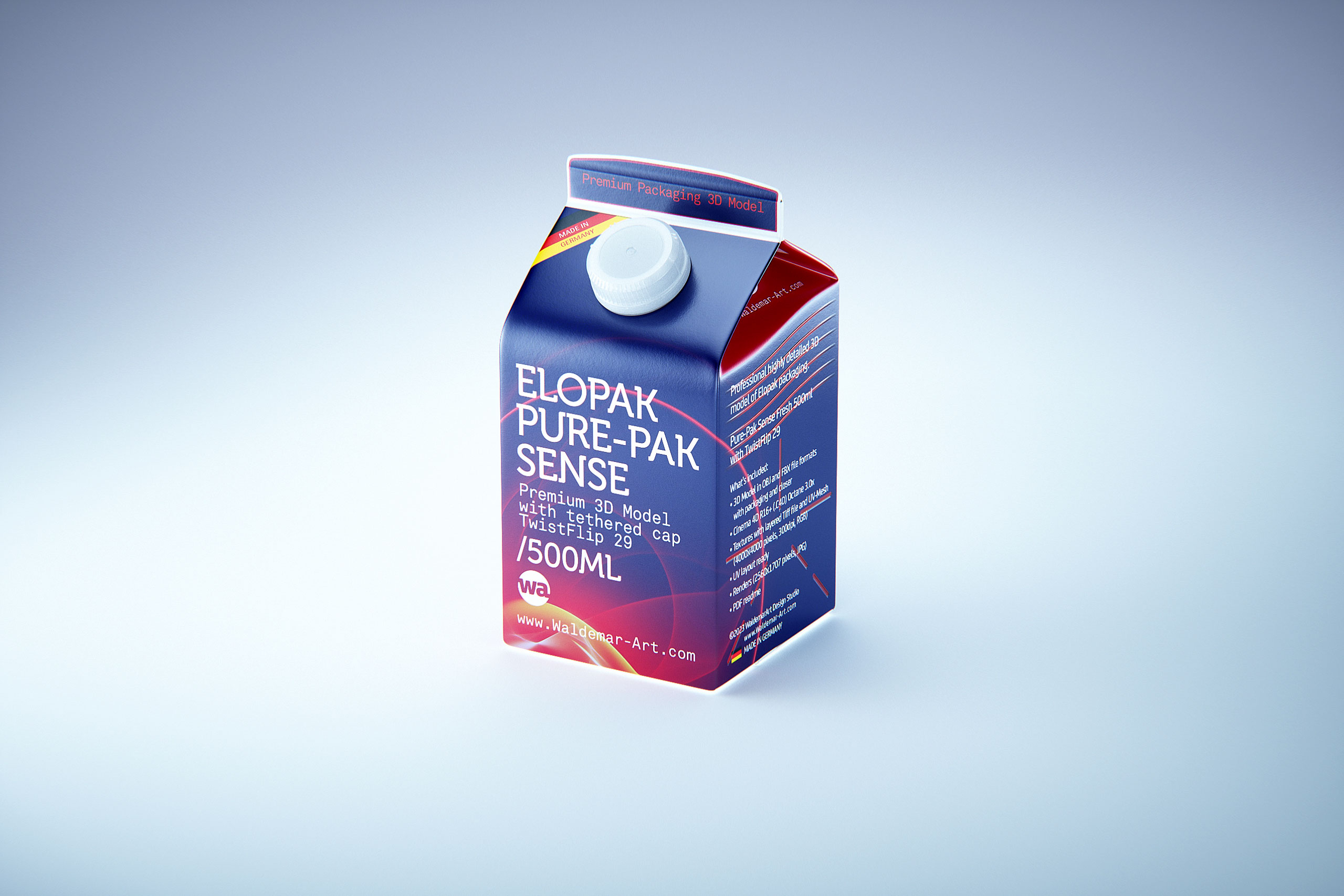 Premium milk packaging 3D model of Elopak Pure-Pak Sense 500ml with ...