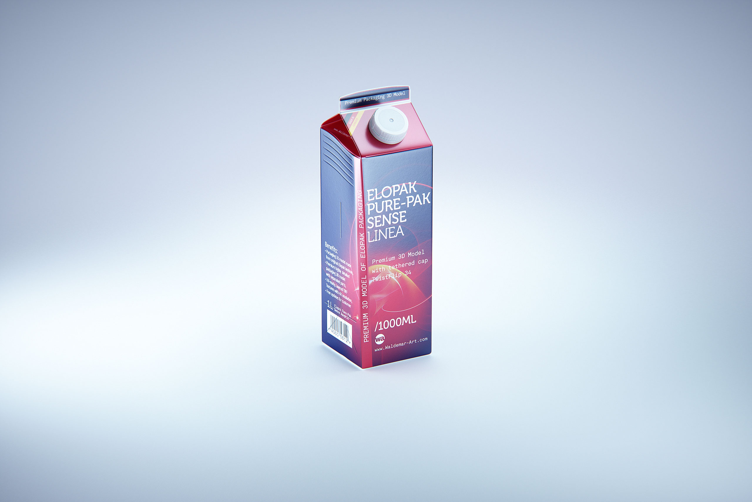 Premium carton packaging 3D model of Elopak Pure-Pak Sense Linea 1000ml ...