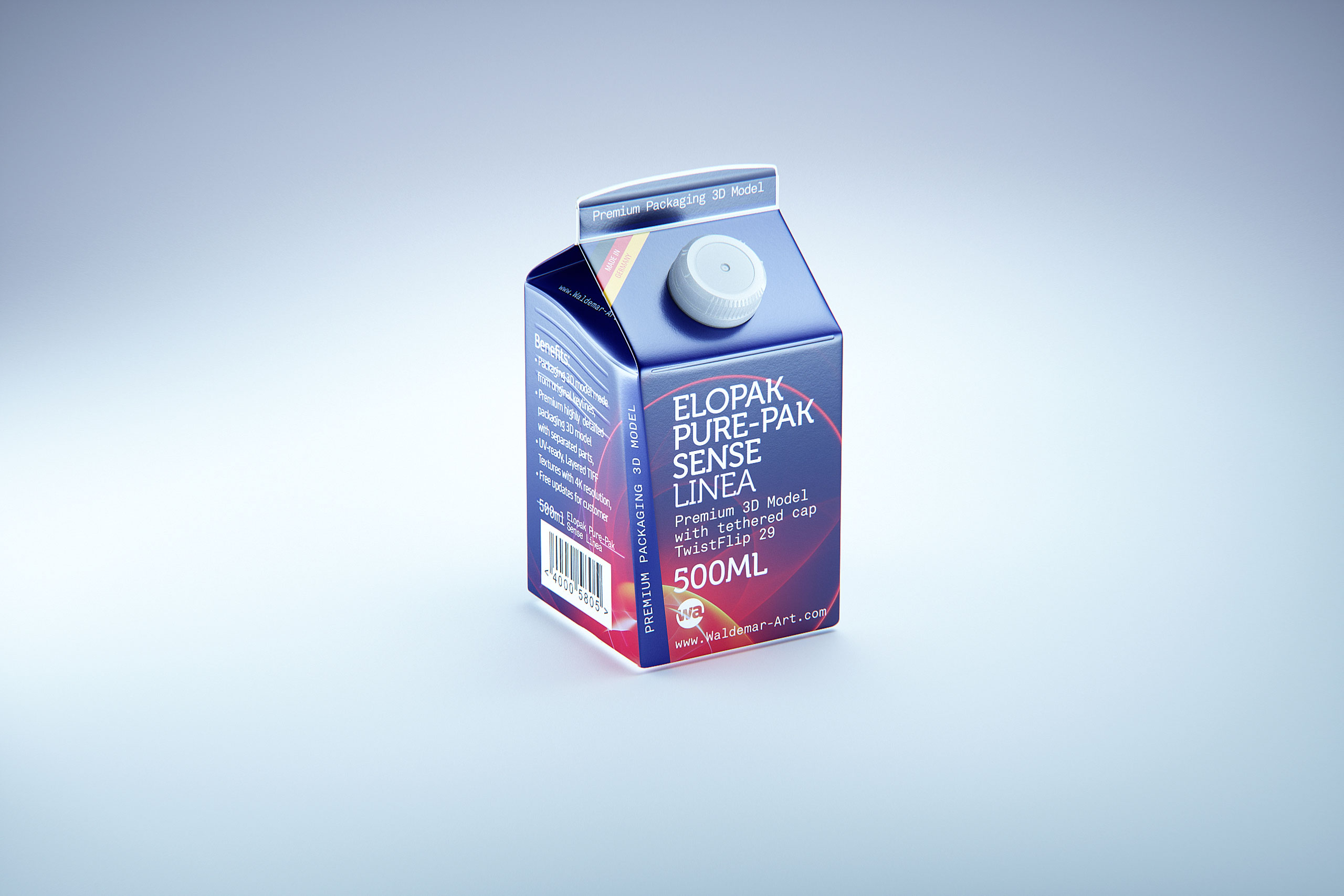 Premium carton packaging 3D model of Elopak Pure-Pak Sense Linea 500ml ...